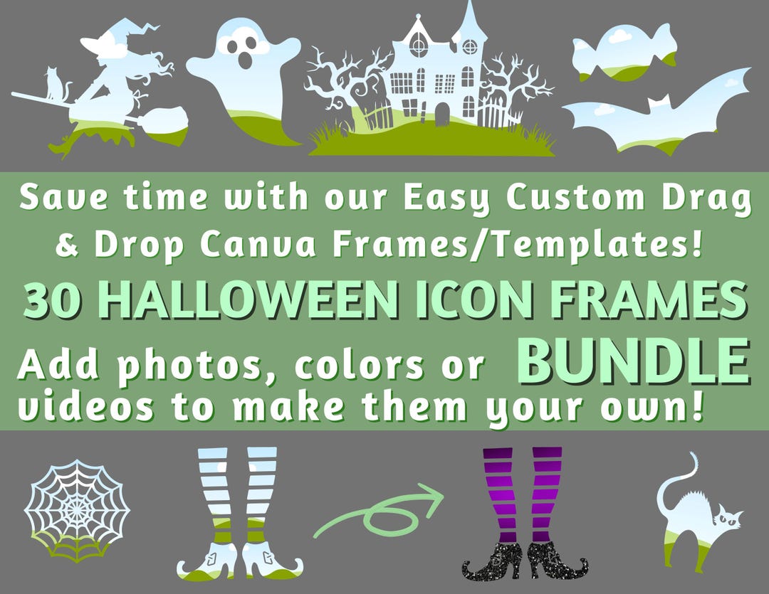 30 Halloween Frames Bundle ~ Canva Frames ~ Canva Templates ~ Easy Drop ...