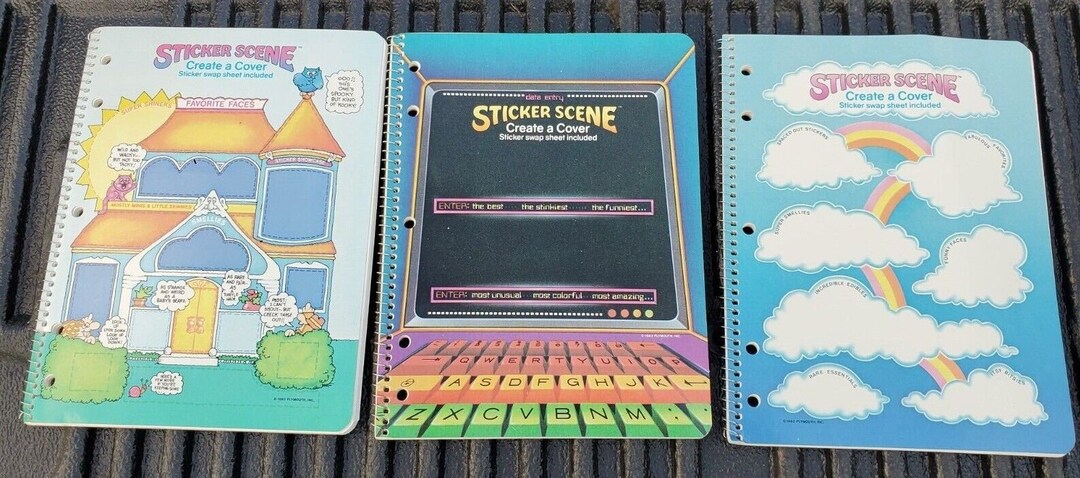 3 1980s Sticker Scene Spiral Bound Notebooks Theme Books RARE Plymouth ...