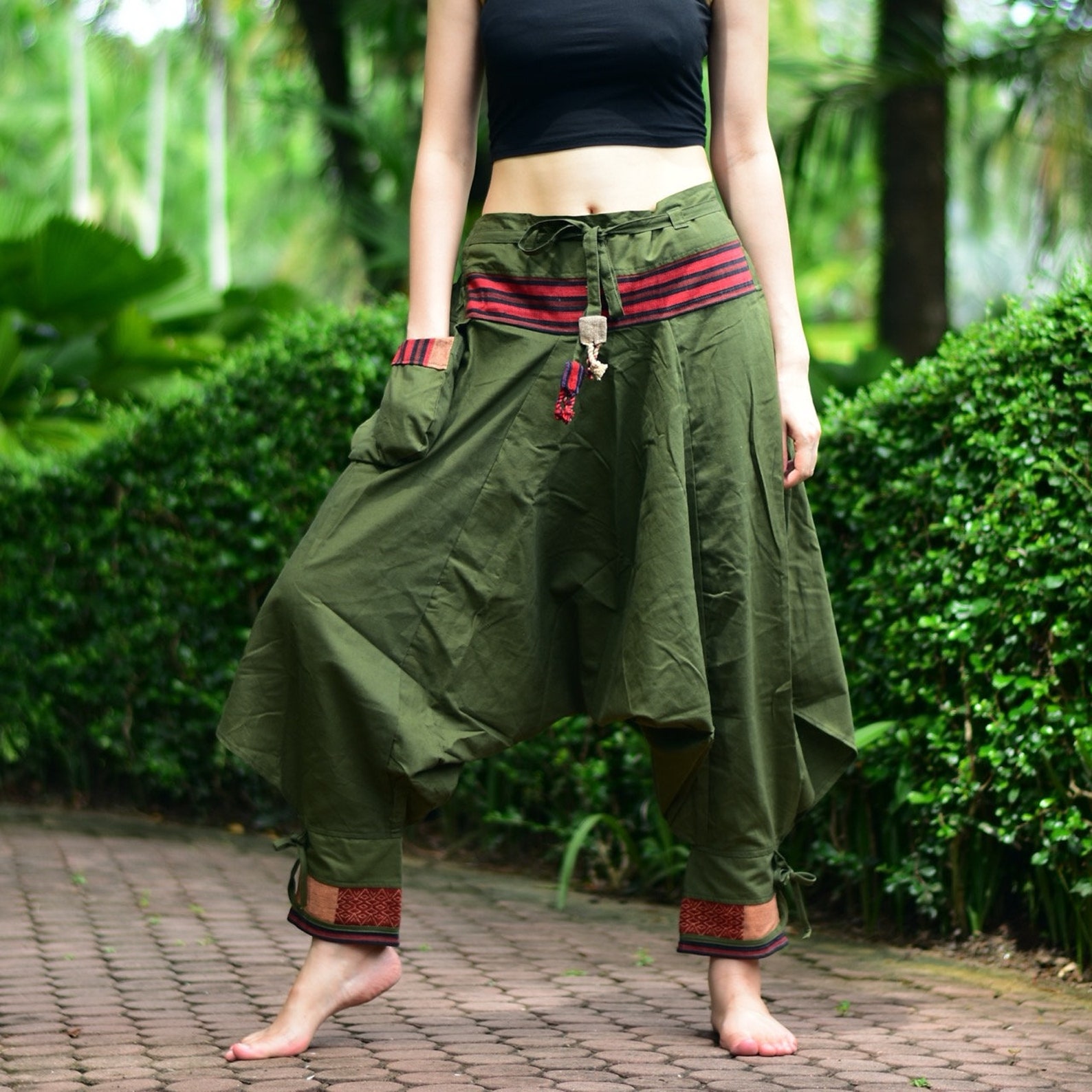 Olive Tribal Harem Pants, Hmong Traditional Thai Cotton Trousers - Etsy