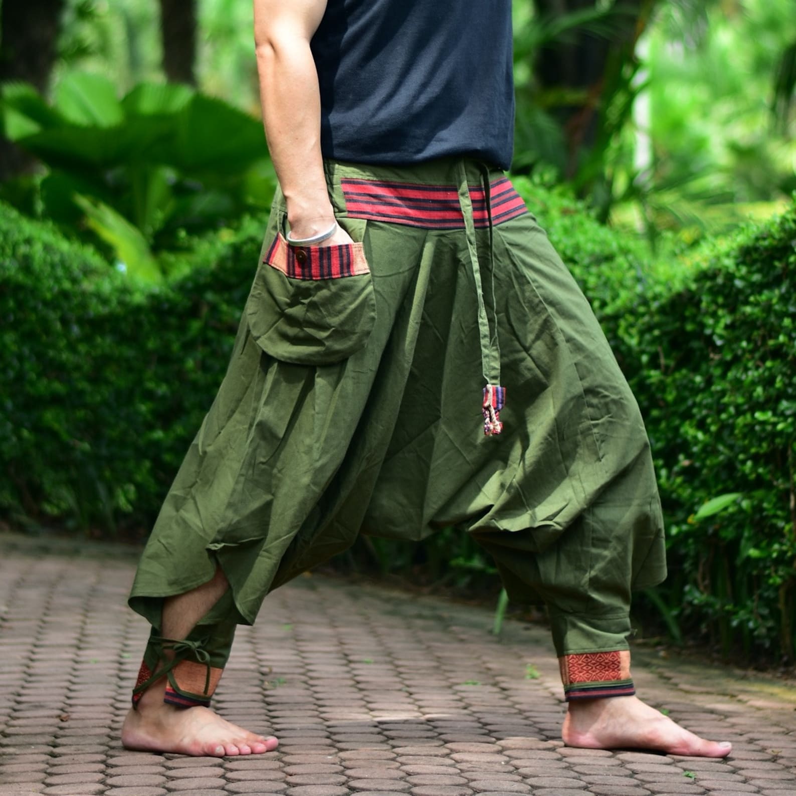 Olive Tribal Harem Pants, Hmong Traditional Thai Cotton Trousers - Etsy