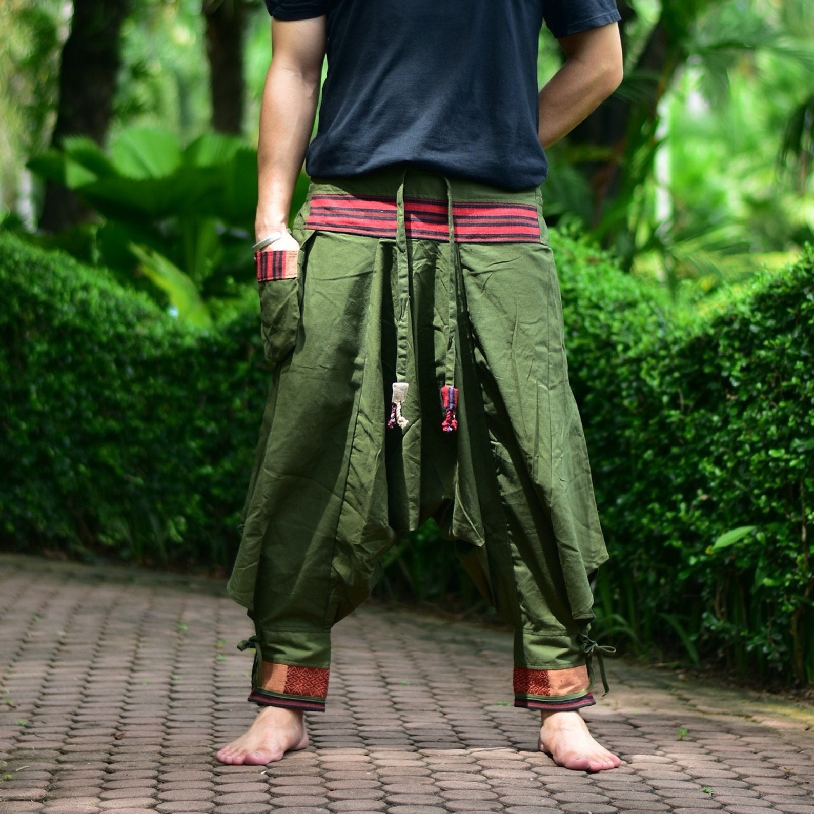 Olive Tribal Harem Pants, Hmong Traditional Thai Cotton Trousers - Etsy