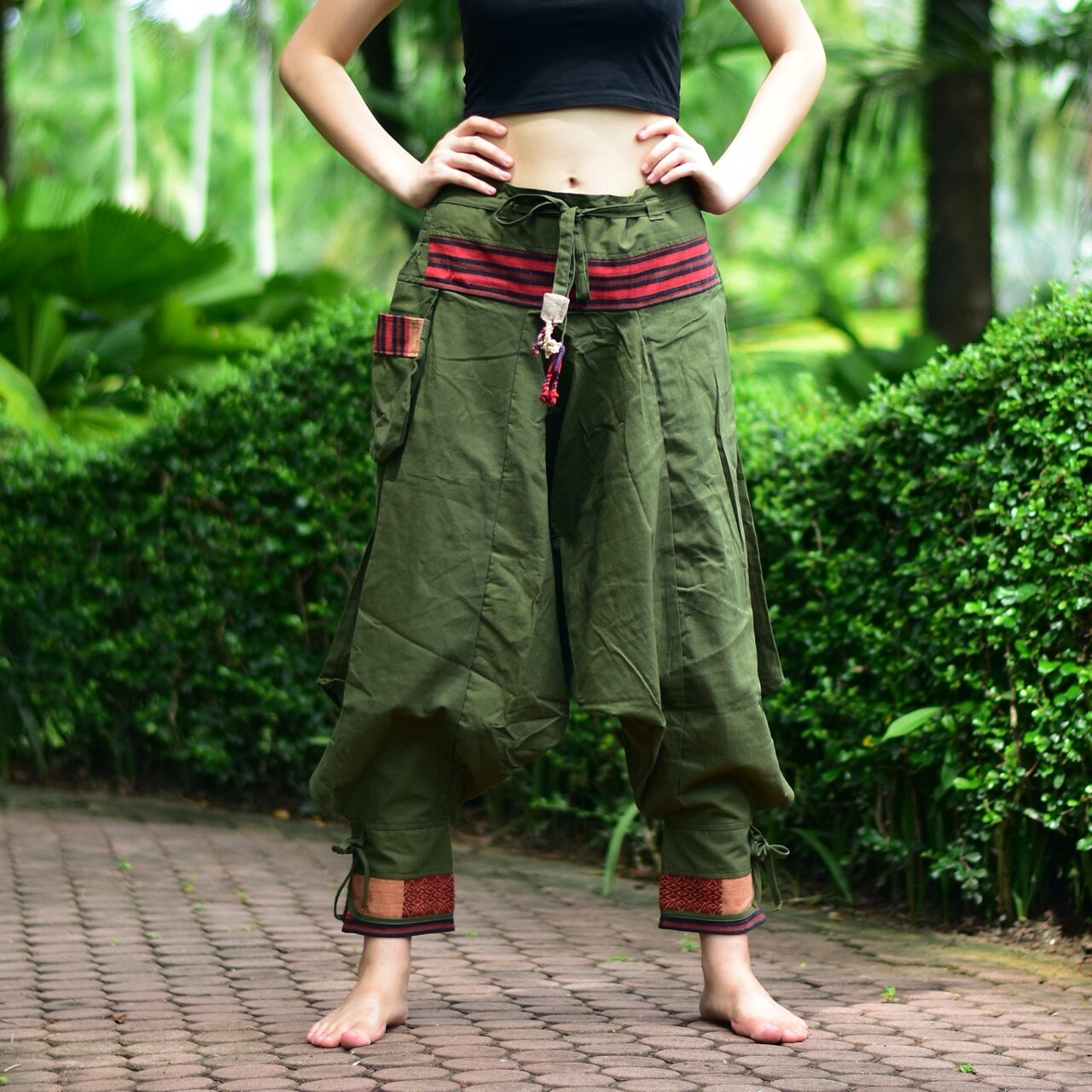 Olive Tribal Harem Pants, Hmong Traditional Thai Cotton Trousers - Etsy