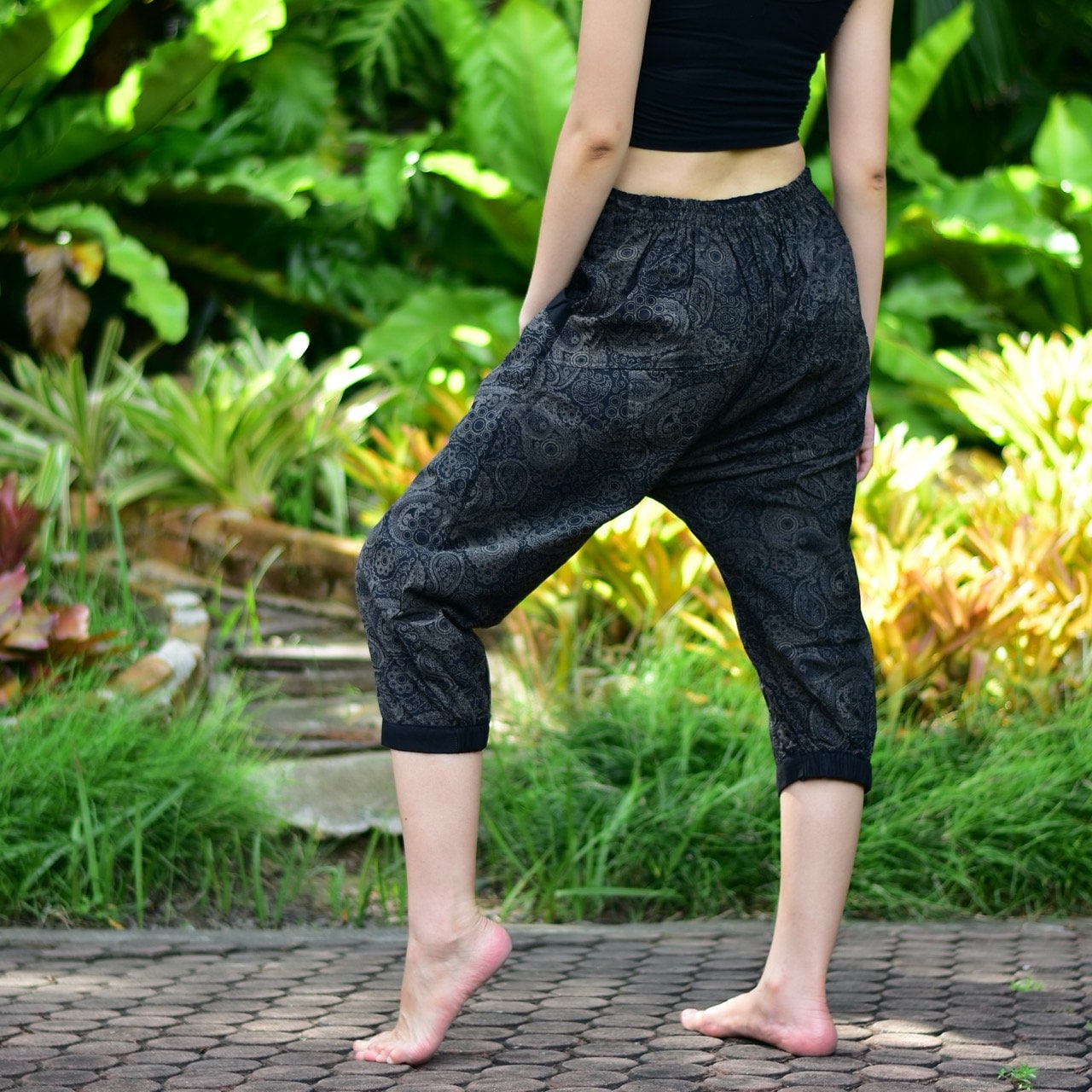 Capri Hammer Pants, Black Paisley Cotton Harem Trousers - Etsy