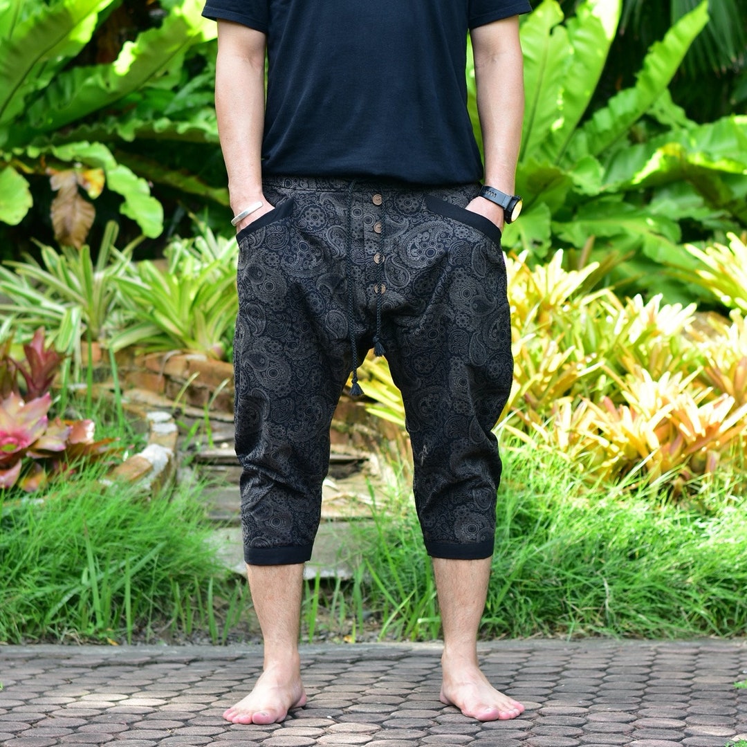 Capri Hammer Pants, Black Paisley Cotton Harem Trousers - Etsy