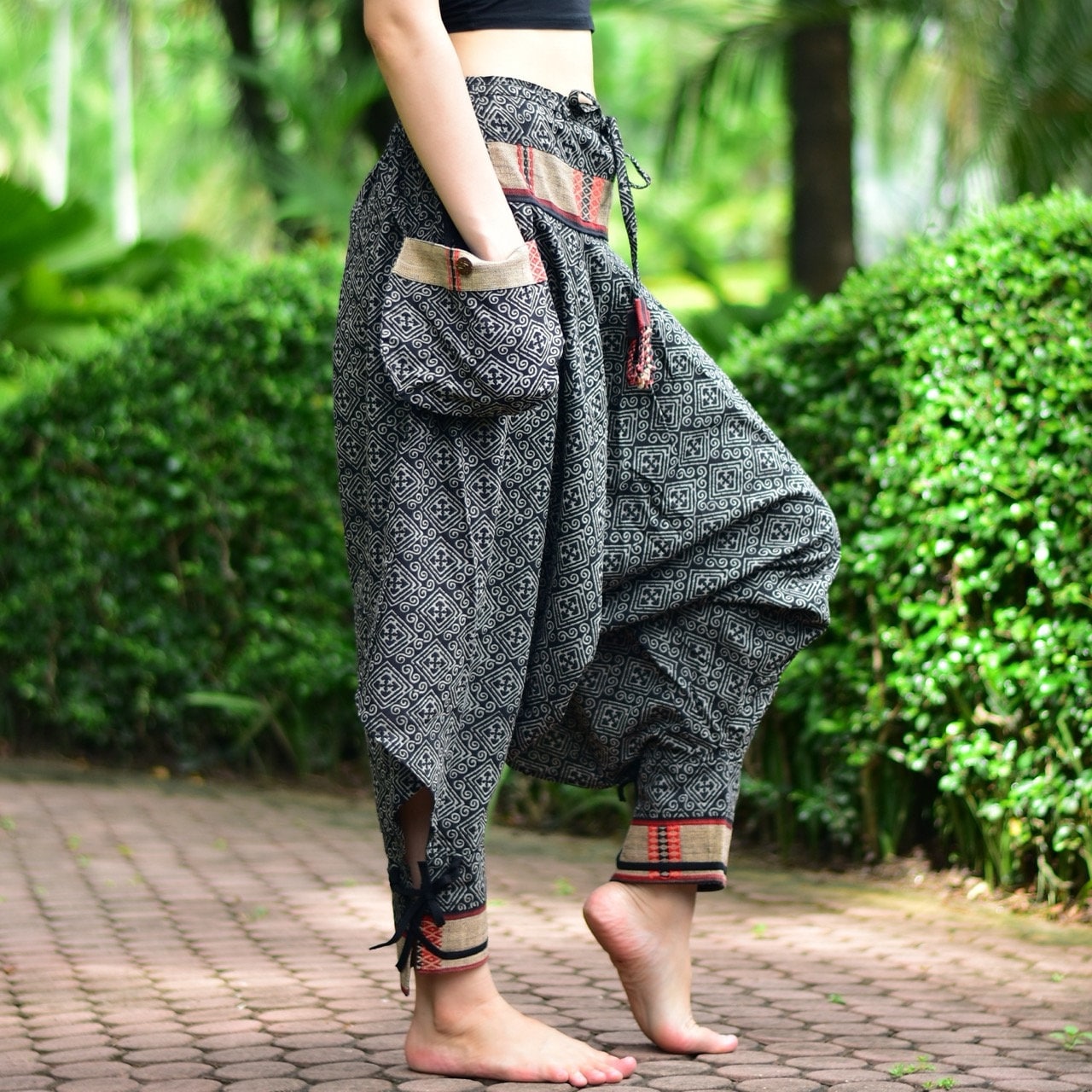 Black Hmong Thai Pattern Cotton Harem Pants, Unisex Tribal Trousers - Etsy