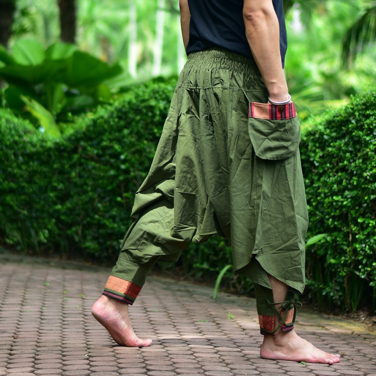 Olive Tribal Harem Pants, Hmong Traditional Thai Cotton Trousers - Etsy