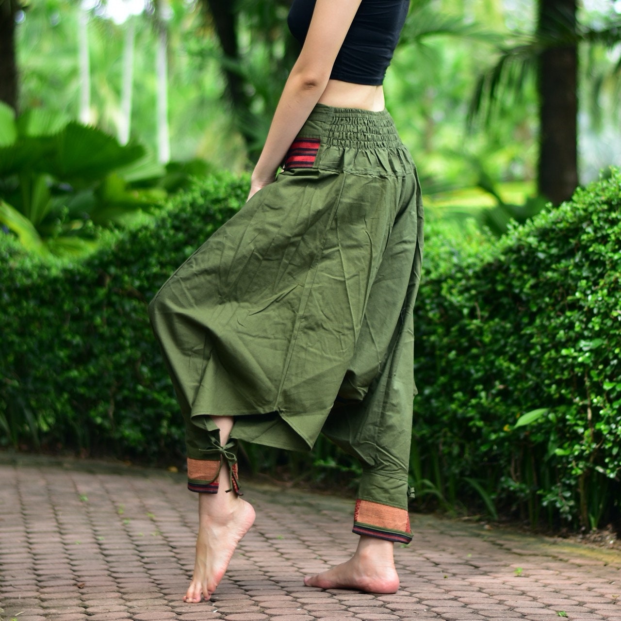 Olive Tribal Harem Pants, Hmong Traditional Thai Cotton Trousers - Etsy
