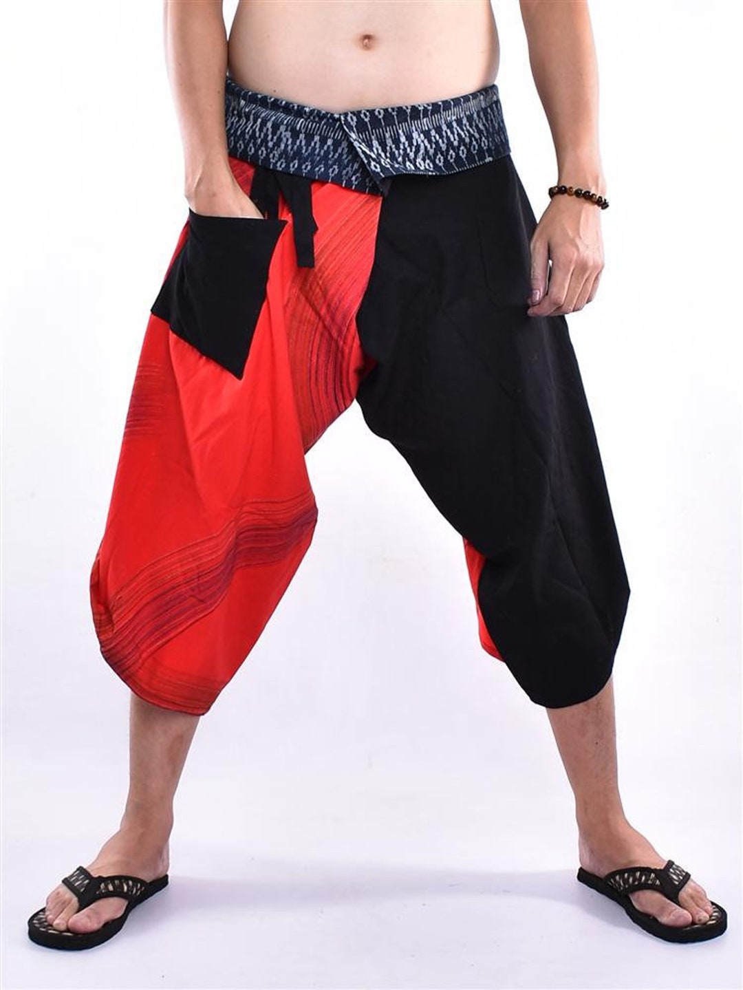 Brush Art Printed Cotton Samurai Pants Tie Waist Pants Wide - Etsy