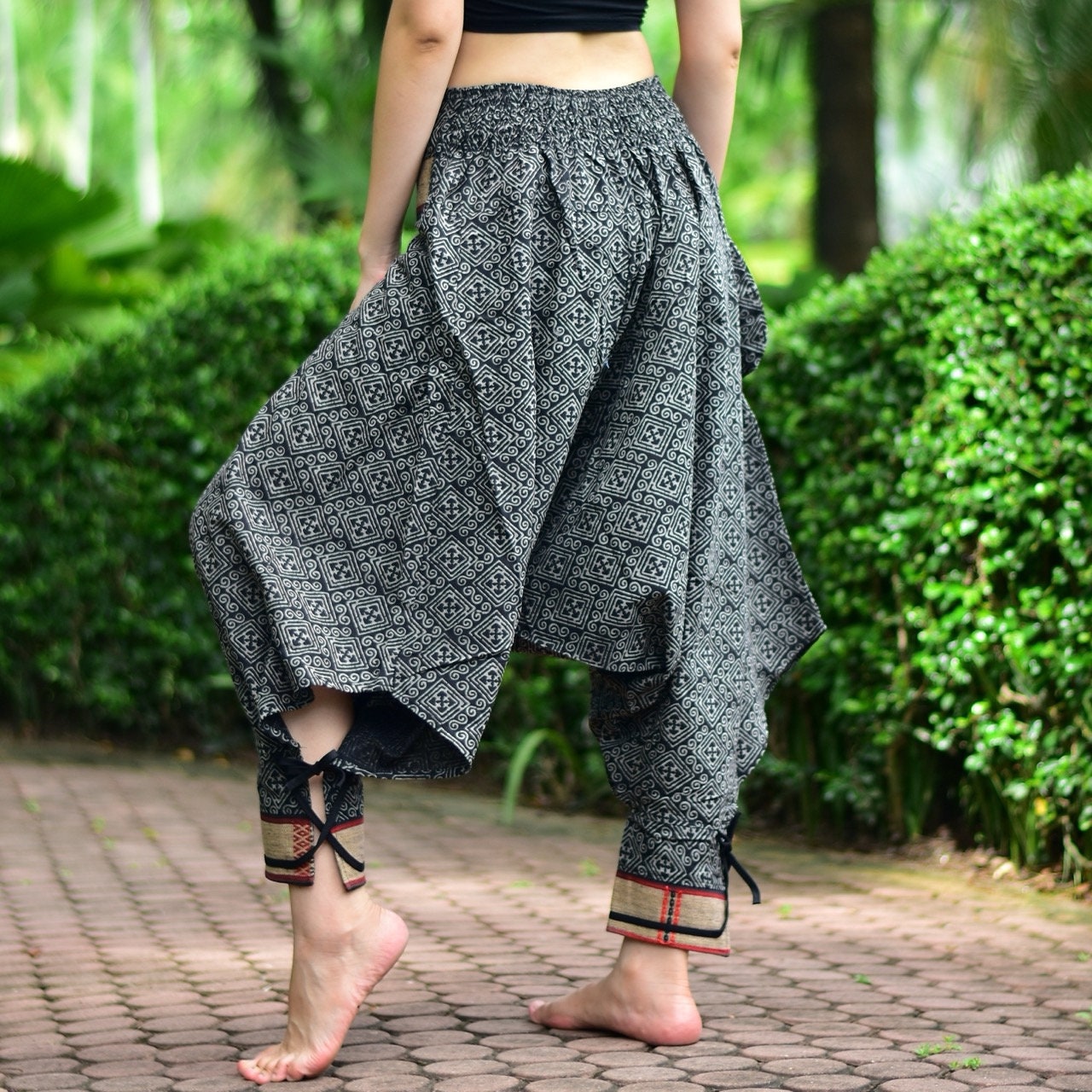 Black Hmong Thai Pattern Cotton Harem Pants, Unisex Tribal Trousers - Etsy