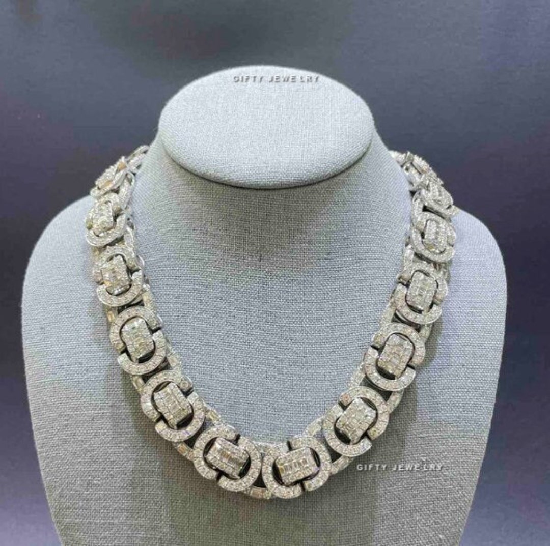 15MM Baguette Infinity Cuban Link Chain Necklace, Iced Out Moissanite ...