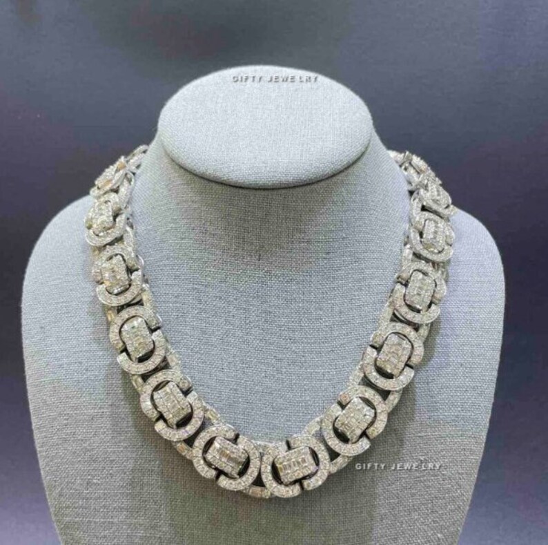 15MM Baguette Infinity Cuban Link Chain Necklace, Iced Out Moissanite ...