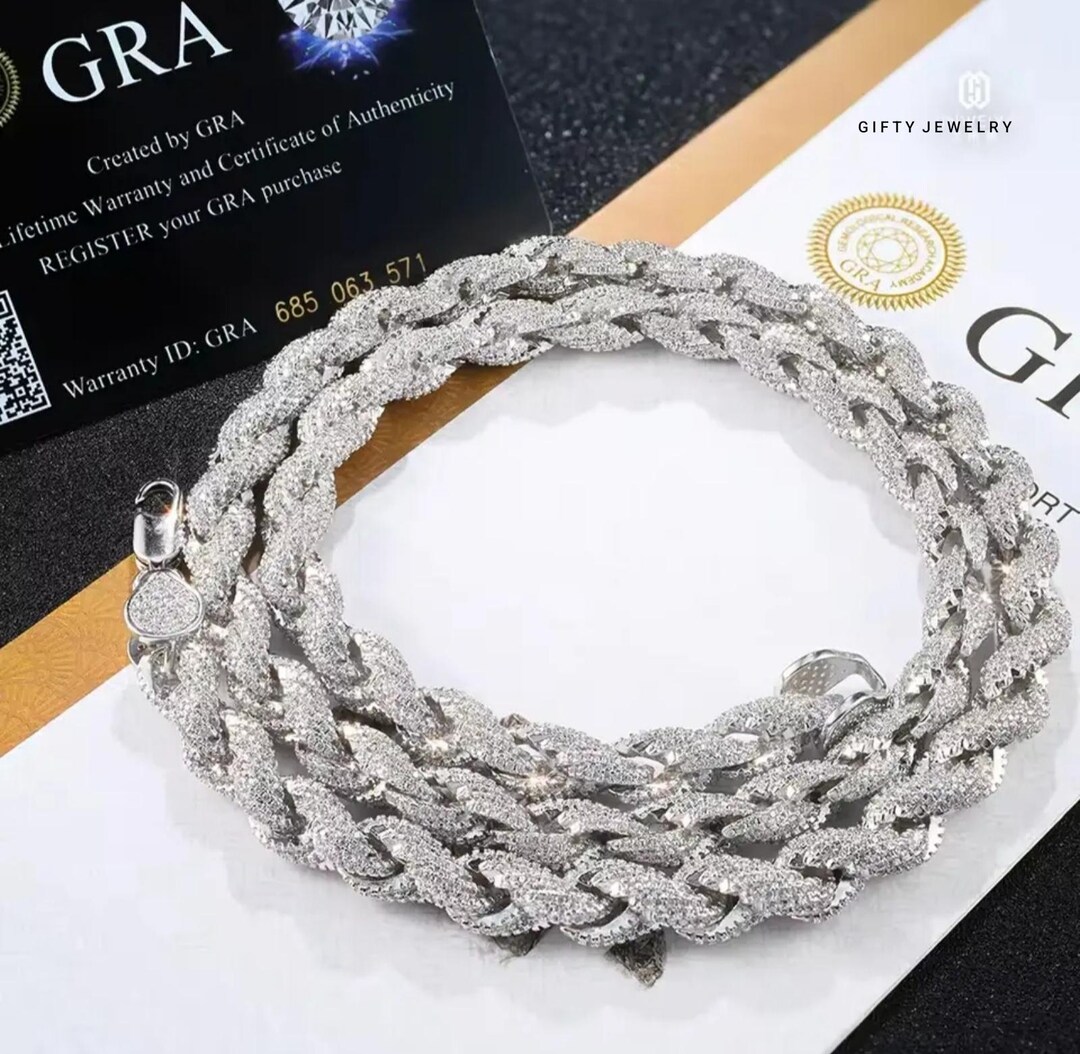 Custom Rapper 8mm 925 Silver Full Iced Out Moissanite Twist Rope Chain ...