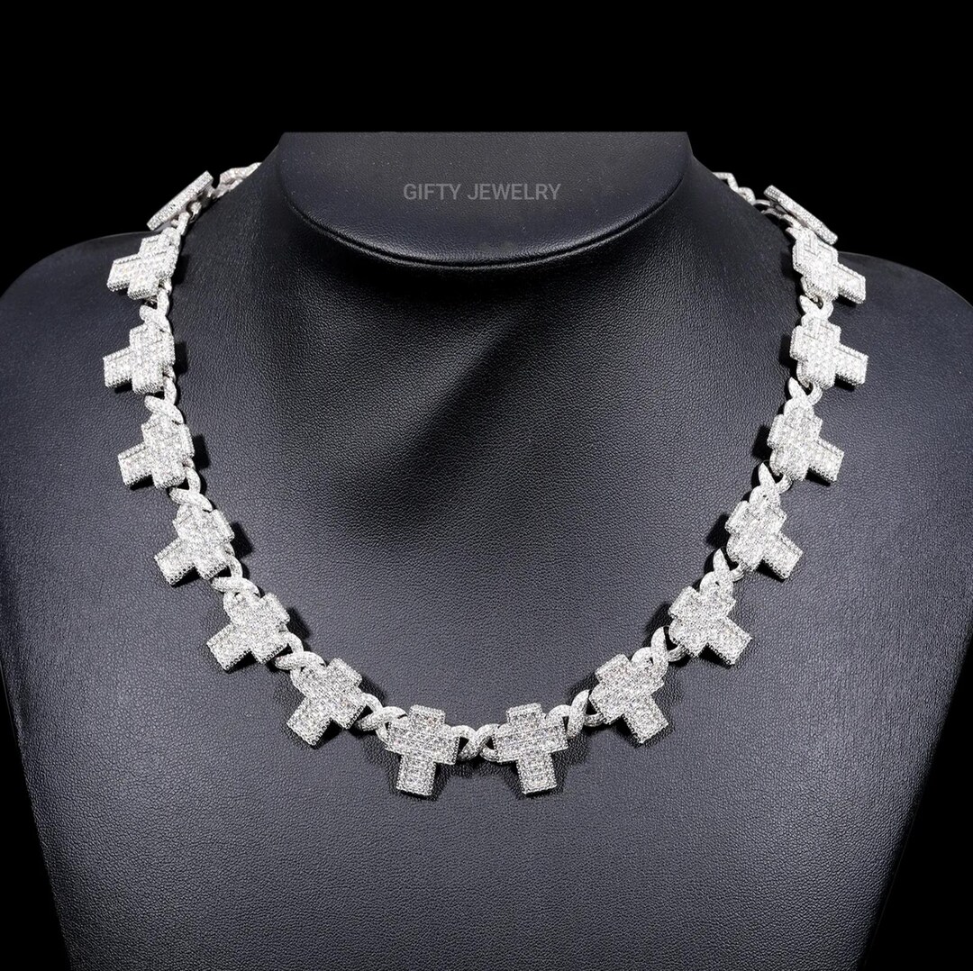Iced Out Moissanite Cross Chain: Gothic Hip Hop Cuban Link, 925 Silver ...