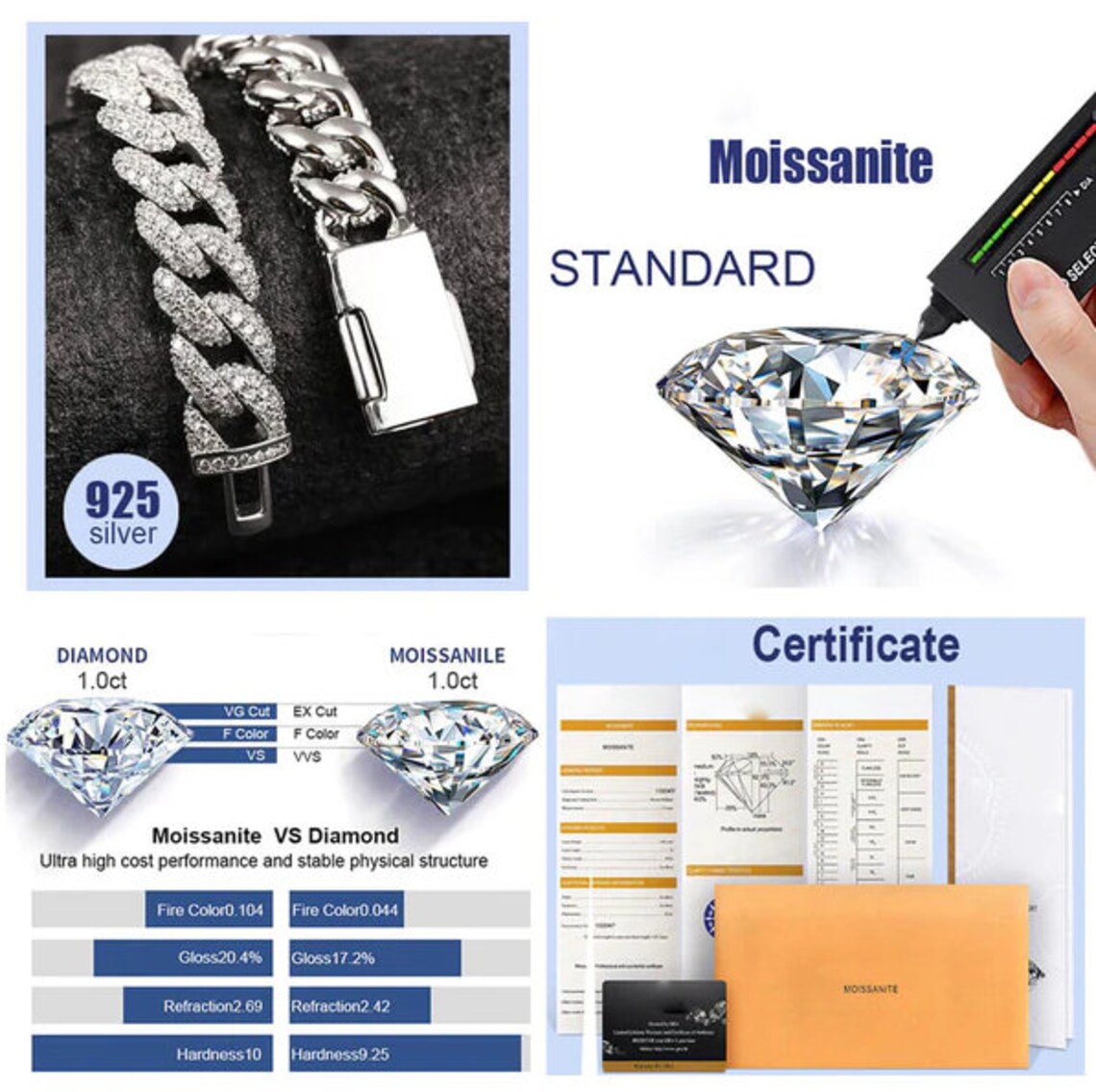 5mm Moissanite Tennis Chain Necklace , Iced Out, 925 Sterling Silver ...