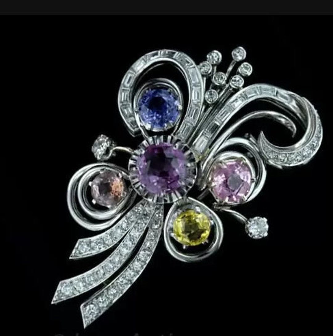 Colourful Fancy Sapphire and Diamond Pin With14k White Gold - Etsy