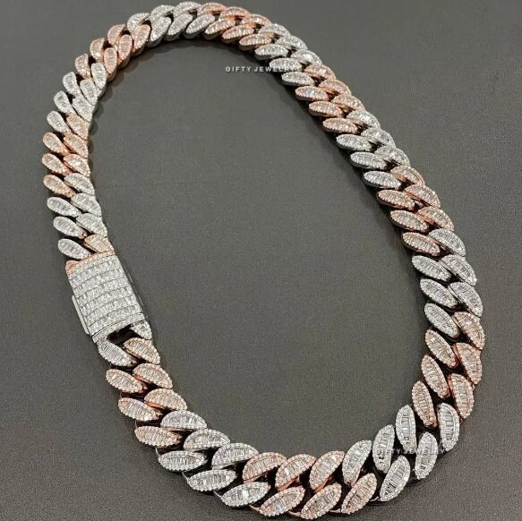 18mm Iced Out Miami Cuban Link Chain Two Tone Rose Gold & White Gold ...
