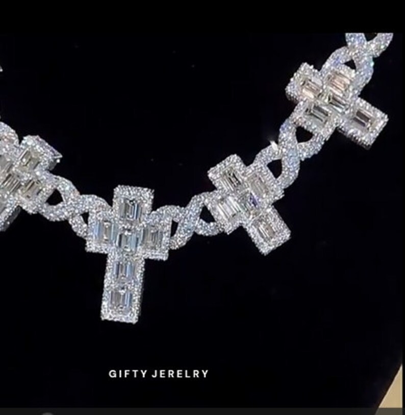 Iced Out Cross Necklace Moissanite Gothic Cross Infinity Link Chain ...
