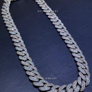 Iced Out Miami Cuban Link Chain 16MM Round Moissanite Diamond 3 Row ...