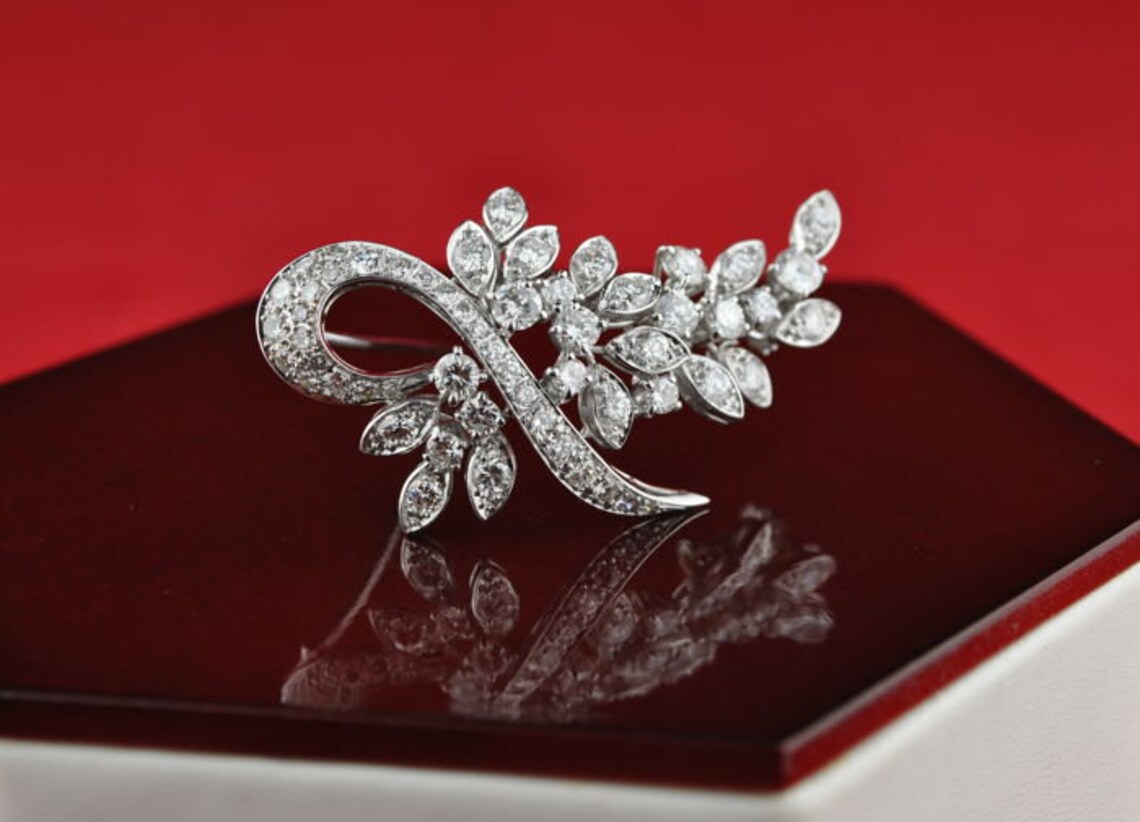 Authentic Antique Diamond Brooch With 57 Brilliant Cut Diamond - Etsy