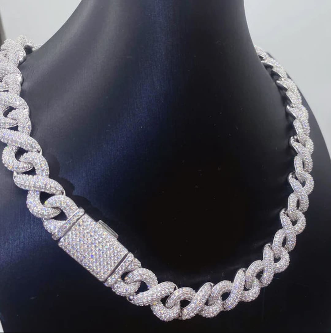 15MM Infinity Cuban Link Chain Necklace, Iced Out Moissanite Fully ...