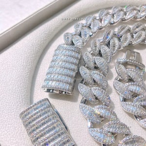 18mm Baguette Diamond Cuban Chain VVS Moissanite Cuban Chain Prong Hip ...