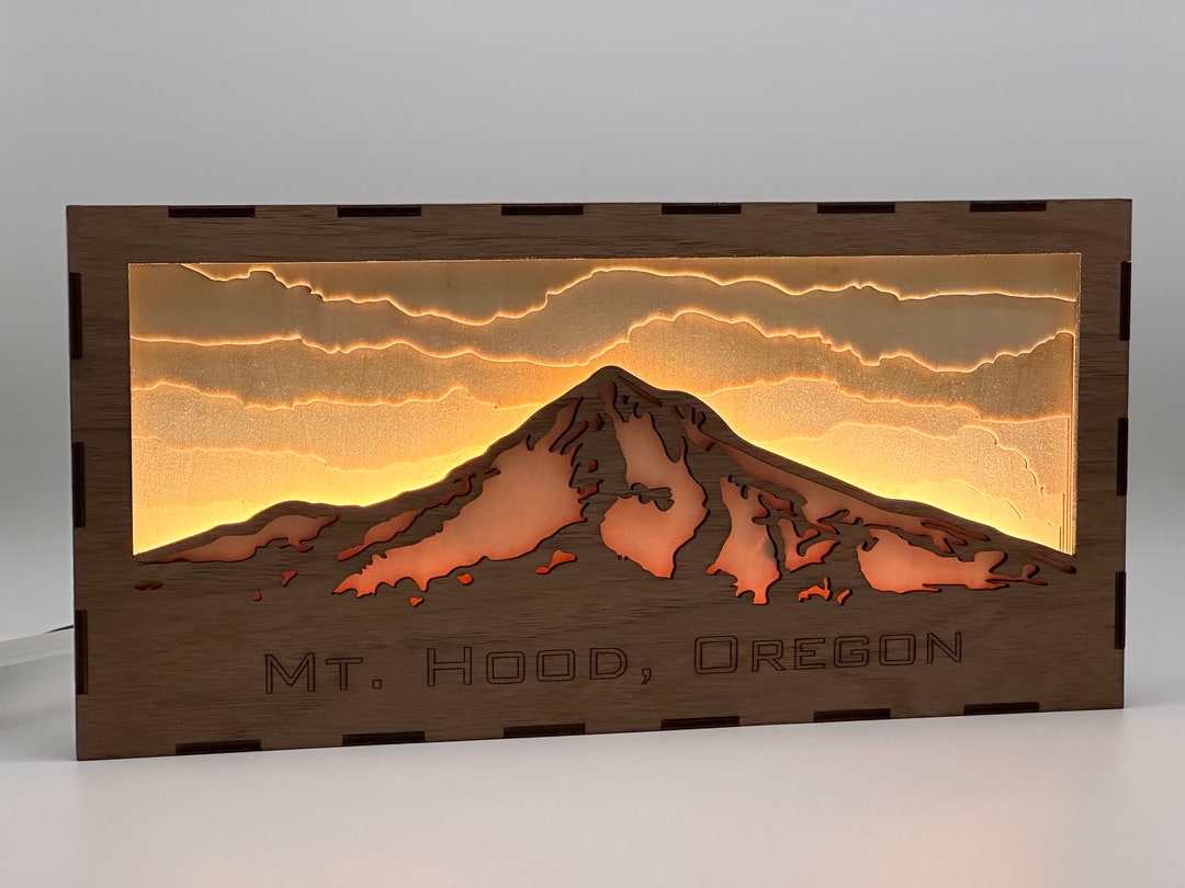 Mt. Hood Sunrise Laser Cut Wood LED Light Box - Etsy