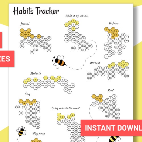 Habit Tracker Bee Design Bullet Journal Beautiful Citrus - Etsy