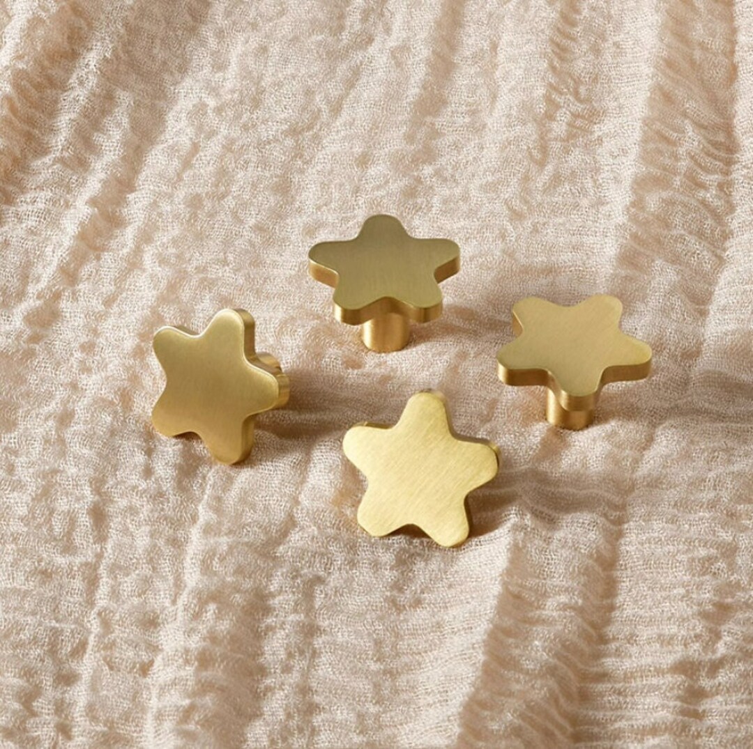 Solid Brass Star Knobs Pulls,stars Knob,little Star Knobs,brushed Star ...