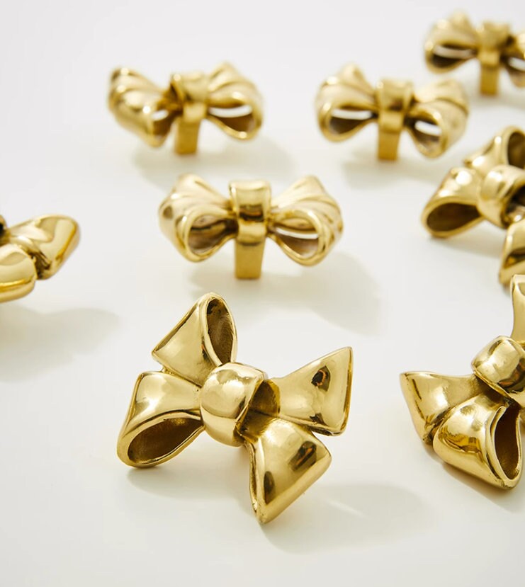 Gold Bow Knobs Handlesolid Brass Bow Knobs Pullsbow Drawer - Etsy
