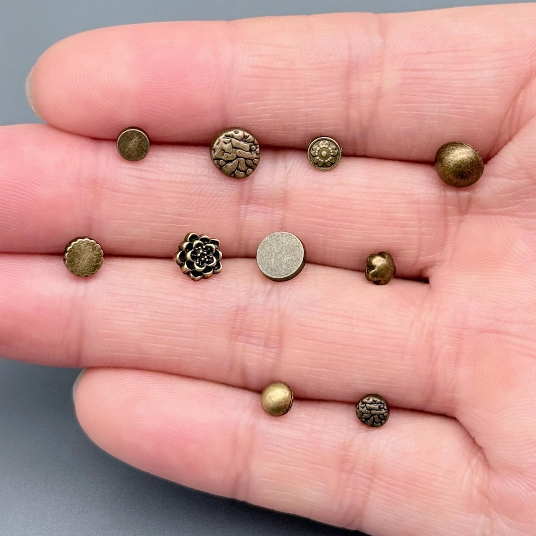 4-8mm Bronze Finish Metal Mini Doll Buttons: Antique Bronze, Miniature ...