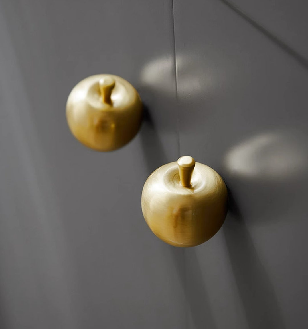 Apple Brass Pulls,gold Apple Door Knob,solid Apple Drawer Knob,apple ...