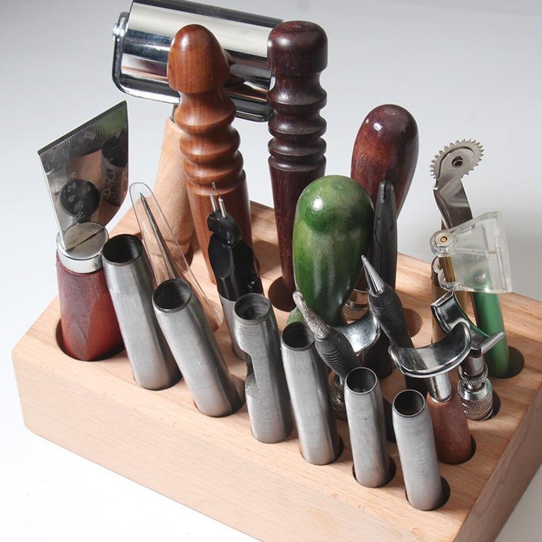 Beech Wood Leather Tool Storage Rack: 24 Hole Punch Organizer - Etsy