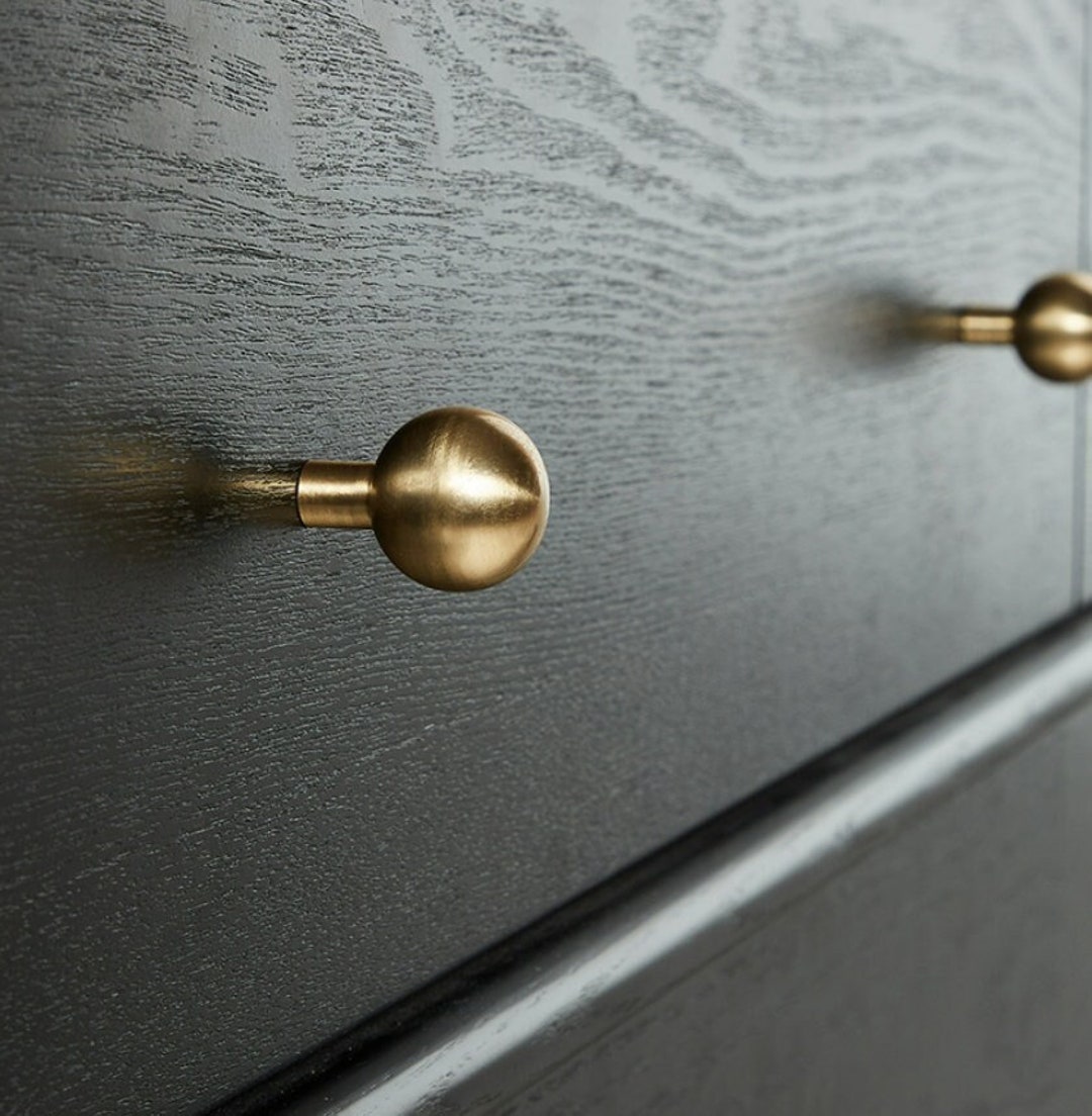 Gold Ball Knobs,solid Brass Round Knobs,brushed Sphere Drawer Knob ...