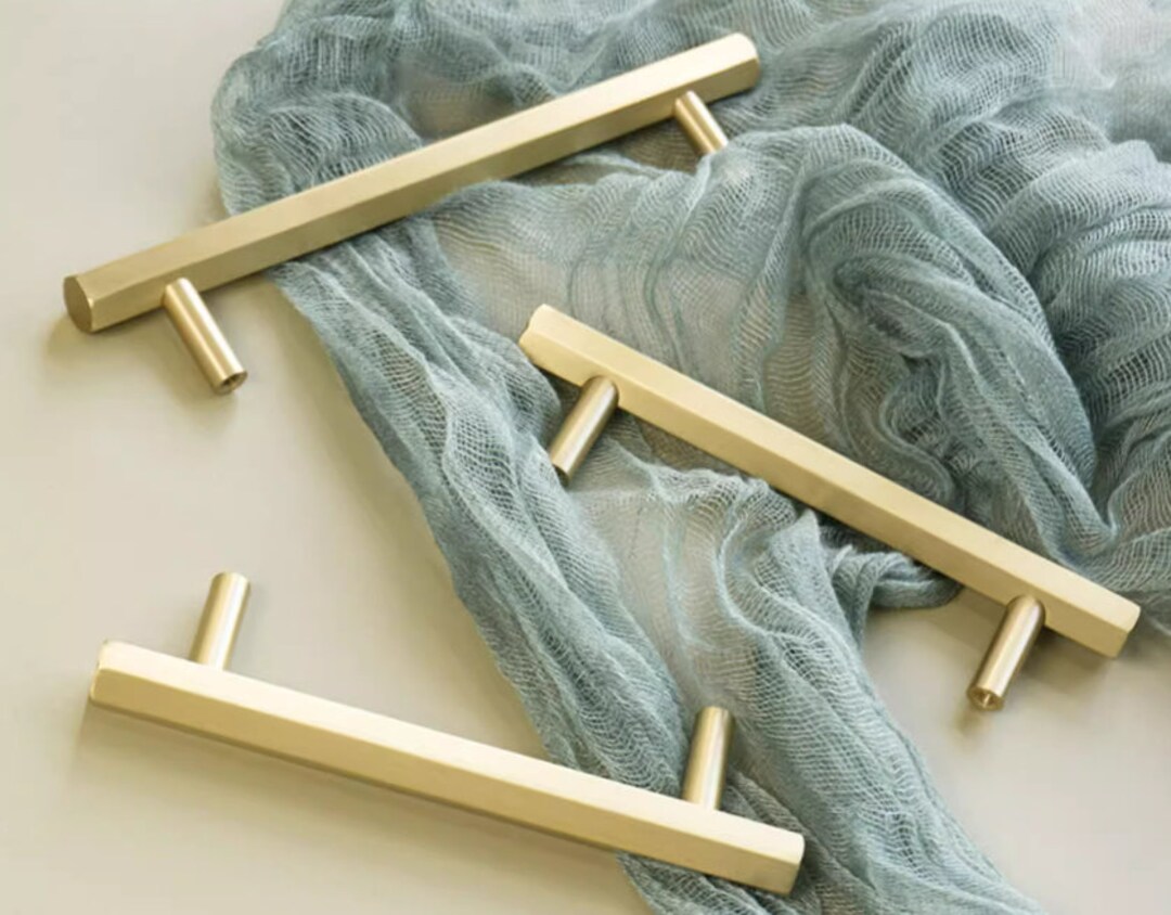 Solid Brass Handles,hexagon Long Pulls,gold Drawer Knobs Pulls ...