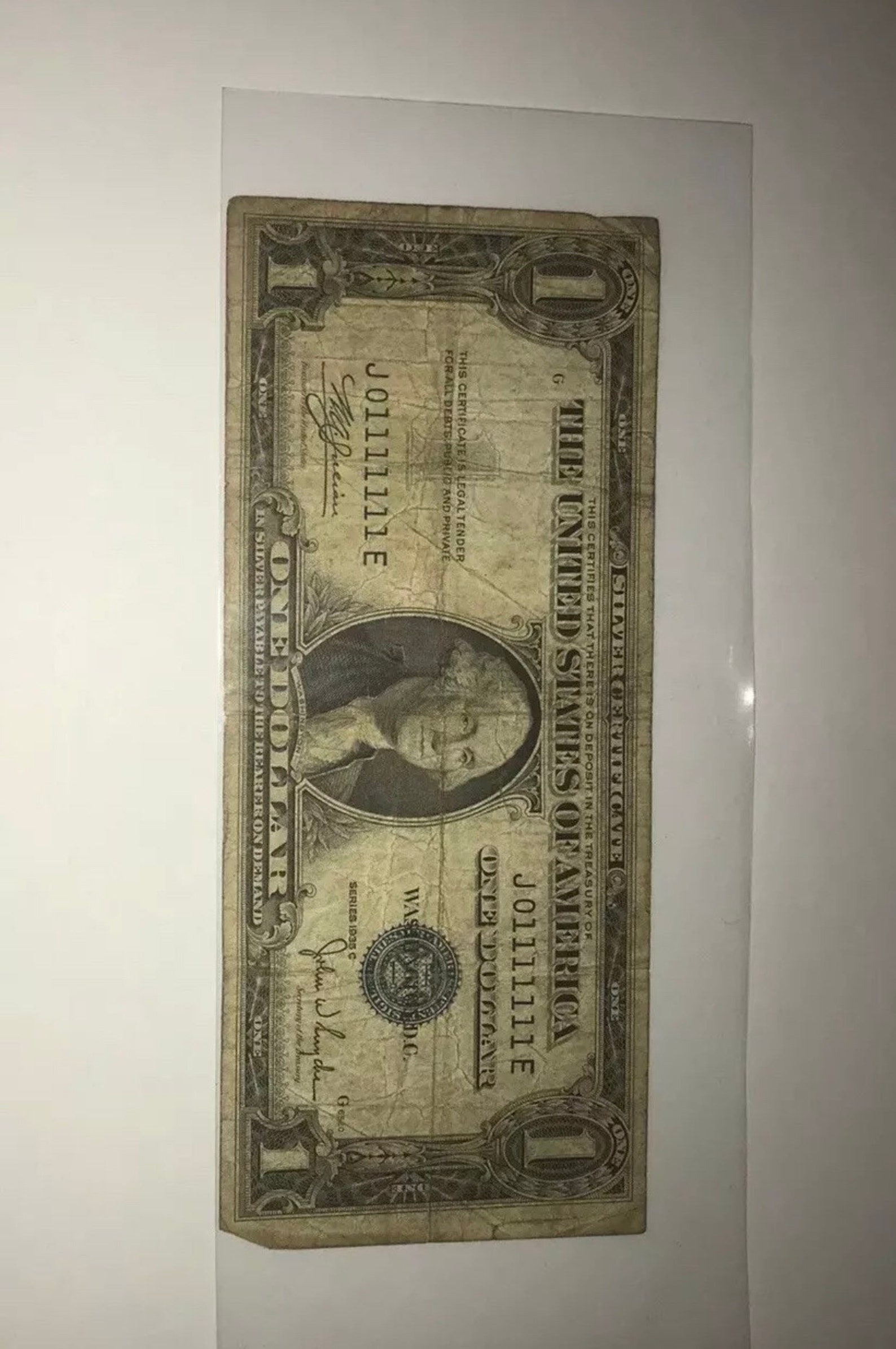 1 Dollar Bill 1935 Amazing Serial Number 01111111 - Etsy