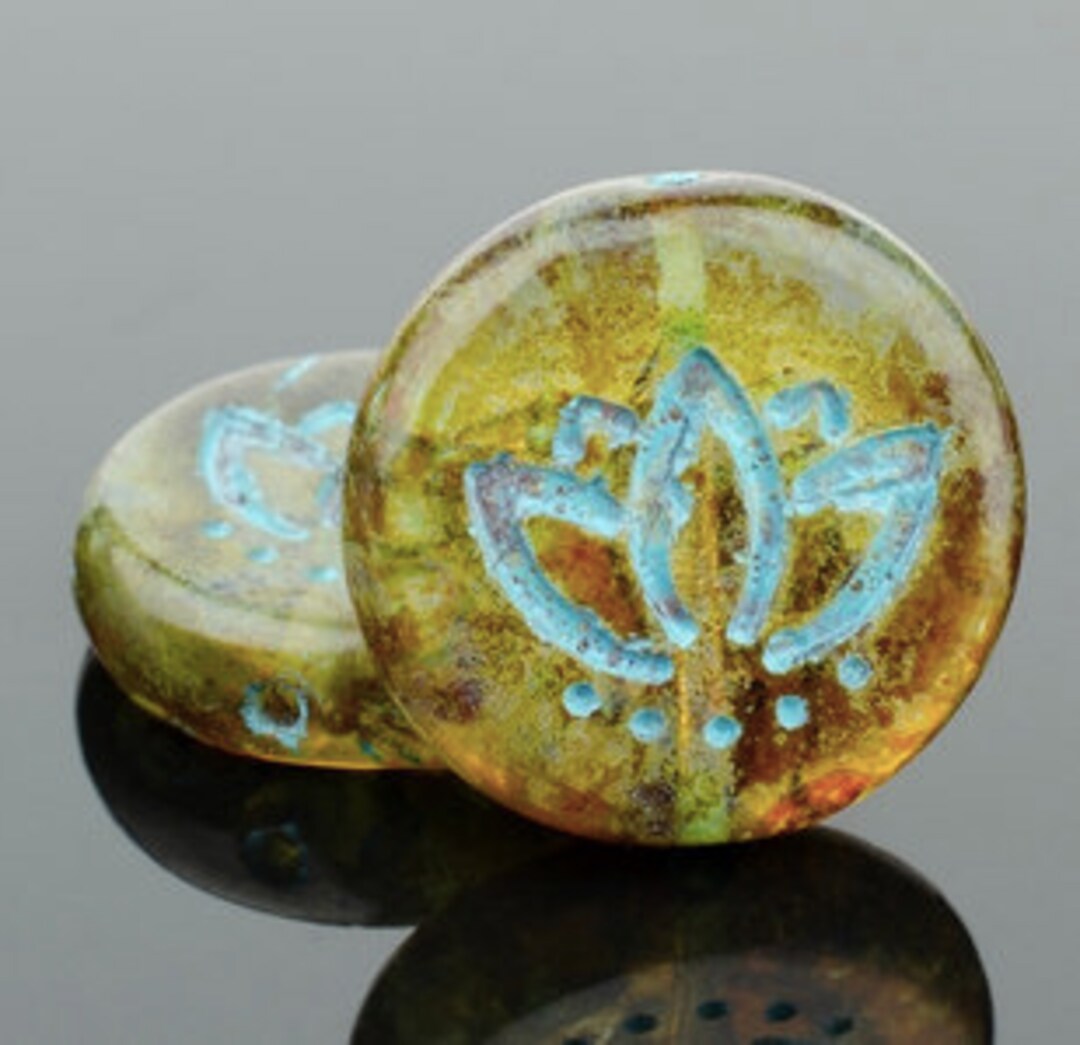 14mm Lotus Flower Coin Amber Transparent With Picasso Finish,turquoise ...