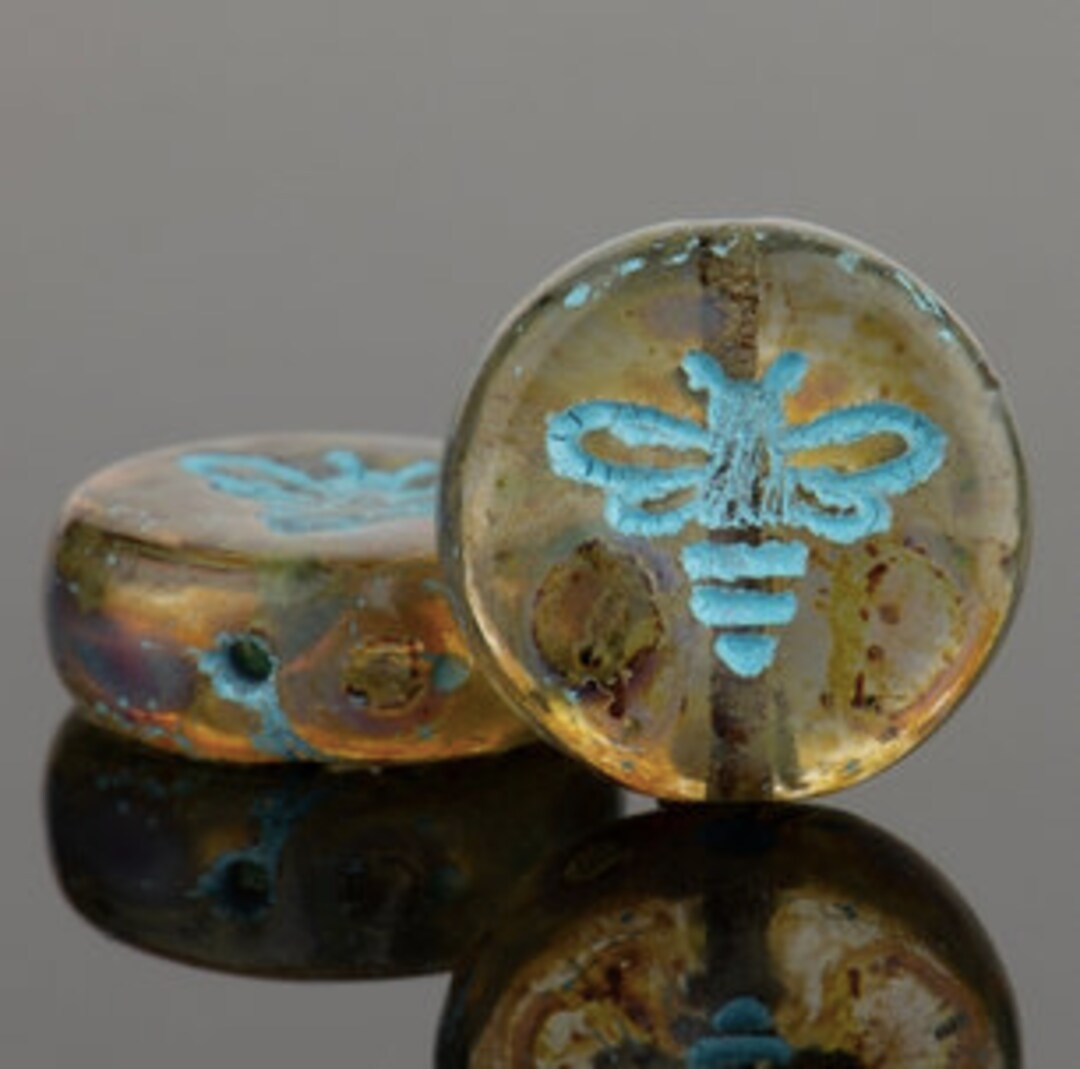 12 Mm Buzzy Bee Natural Transparent Stone Coin, Blue Pattern,premium ...