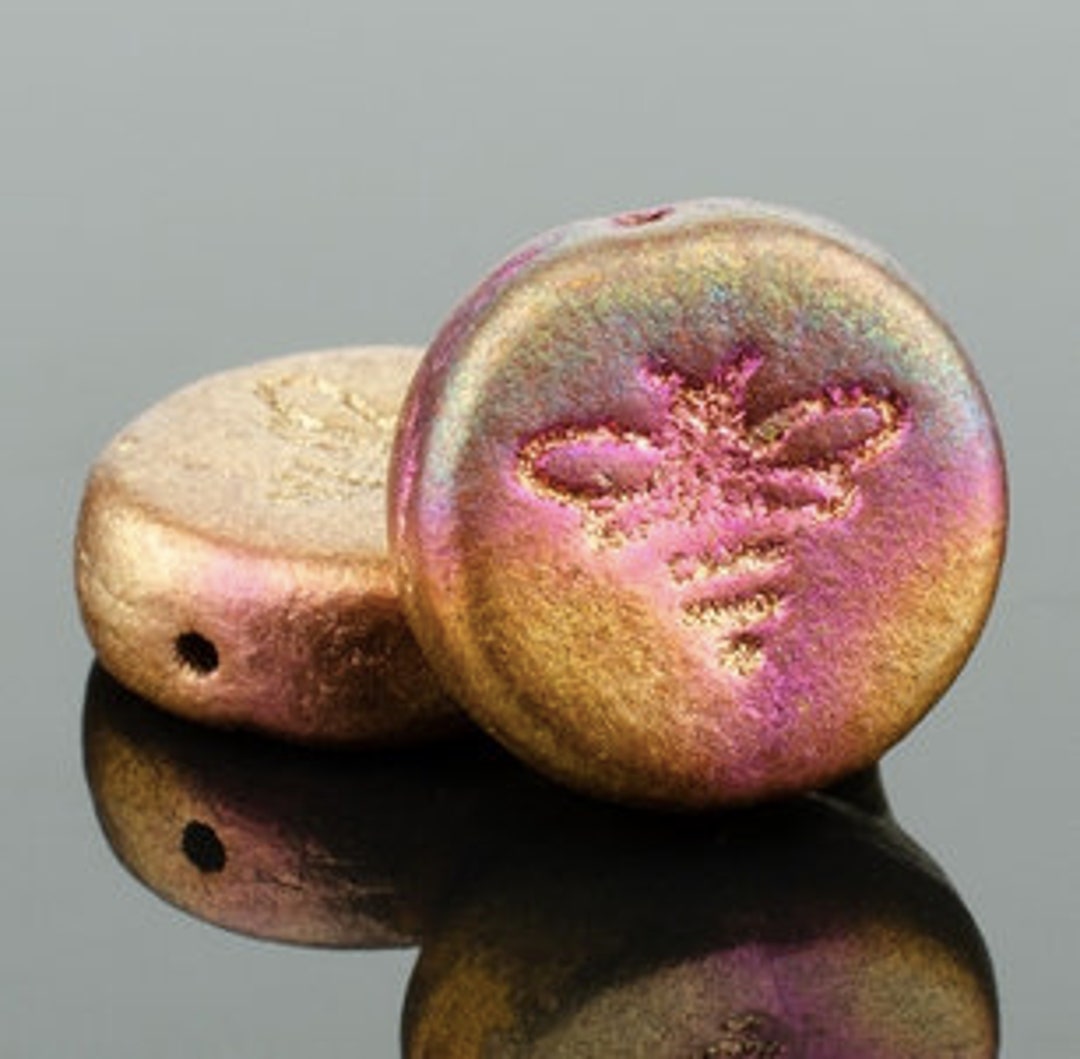 12 Mm Buzzy Bee Sunset Metallic Coin, Bronze Pattern,premium Czech ...