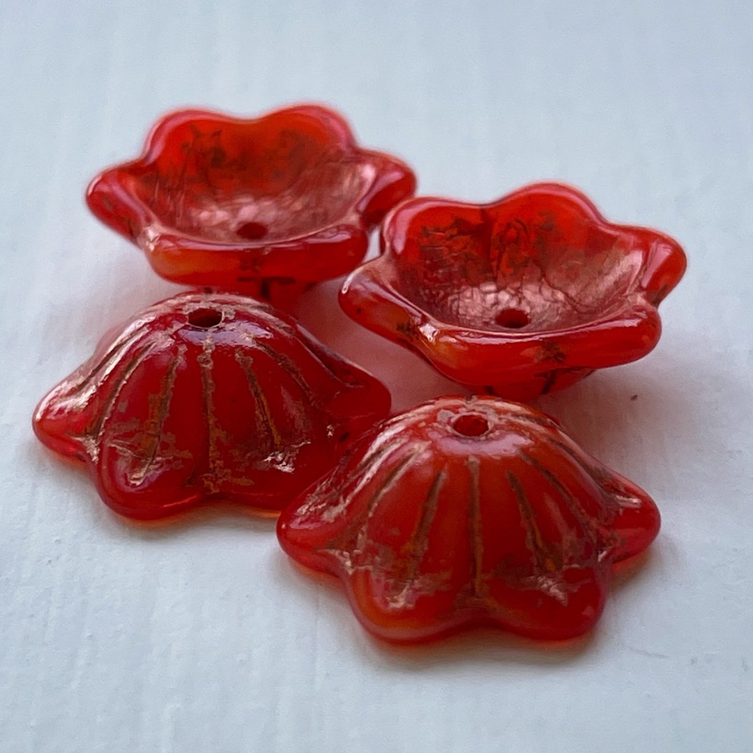 Natural Orange Opaline Wide Bellflower With Bronze Finish, Orange Opal ...