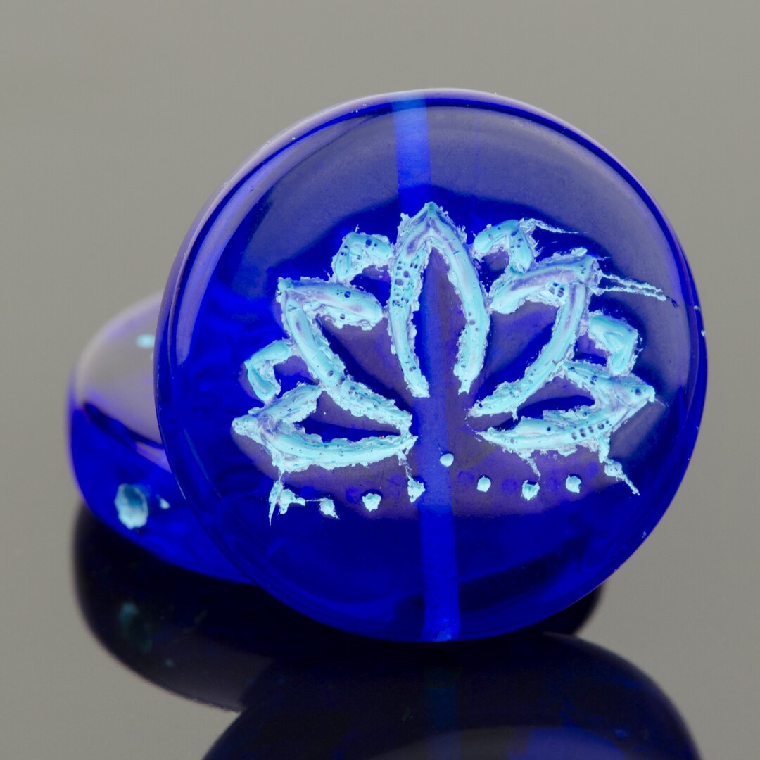 19mm Lotus Flower Transparent Blue Coin Blue Finish Beads,czech Glass ...