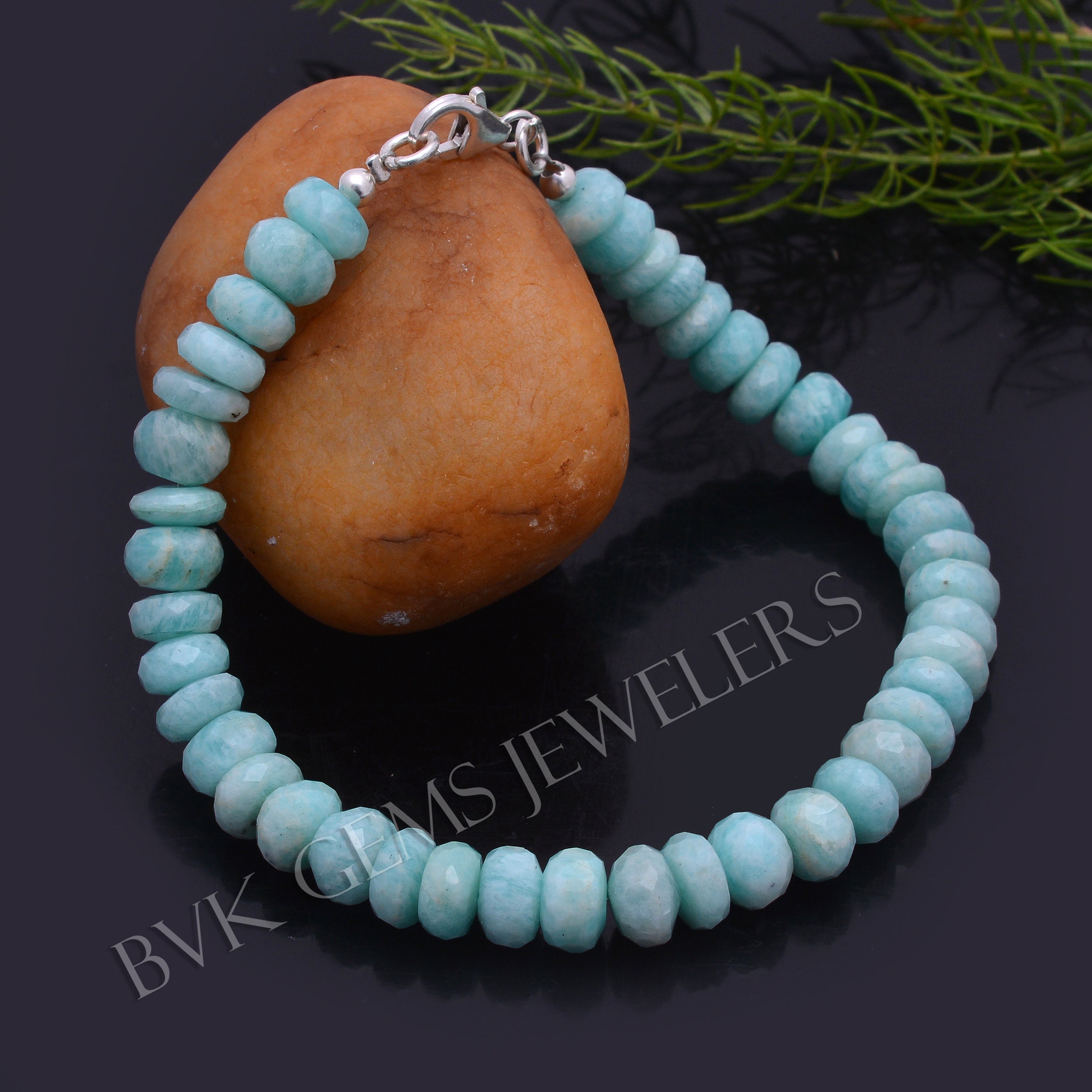 Natural Amazonite Beaded Bracelet, 7-8mm Amazonite Faceted Beads ...