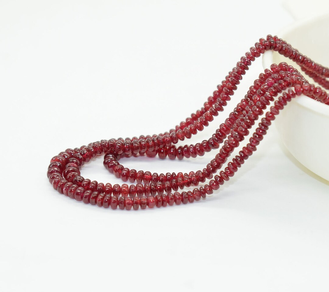 Rare 100% Natural Longido Ruby Smooth Rondelle Beads Necklace, 3 Strand Ruby Beaded Necklace 2.5 ...