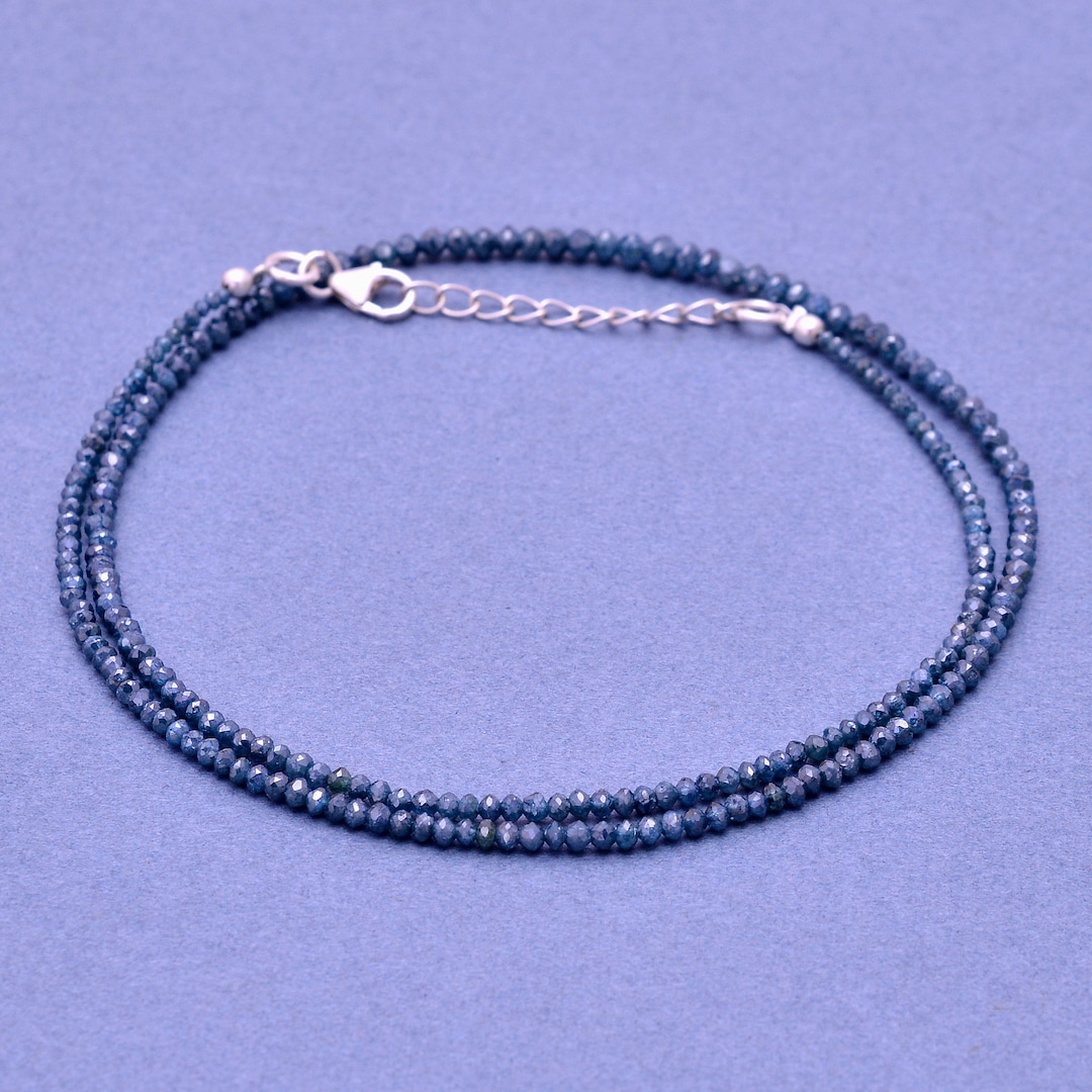 Natural Blue Diamond Necklace | Blue Diamond Beaded Necklace 2-3 MM ...