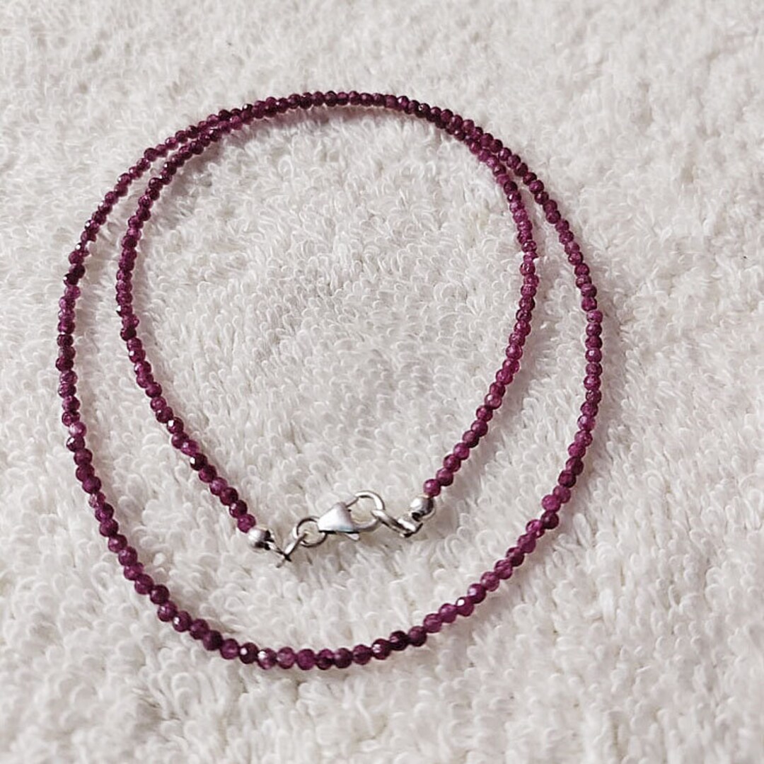 Natural Ruby Micro Faceted Beads Necklace | 2MM Ruby Beaded Necklace ...