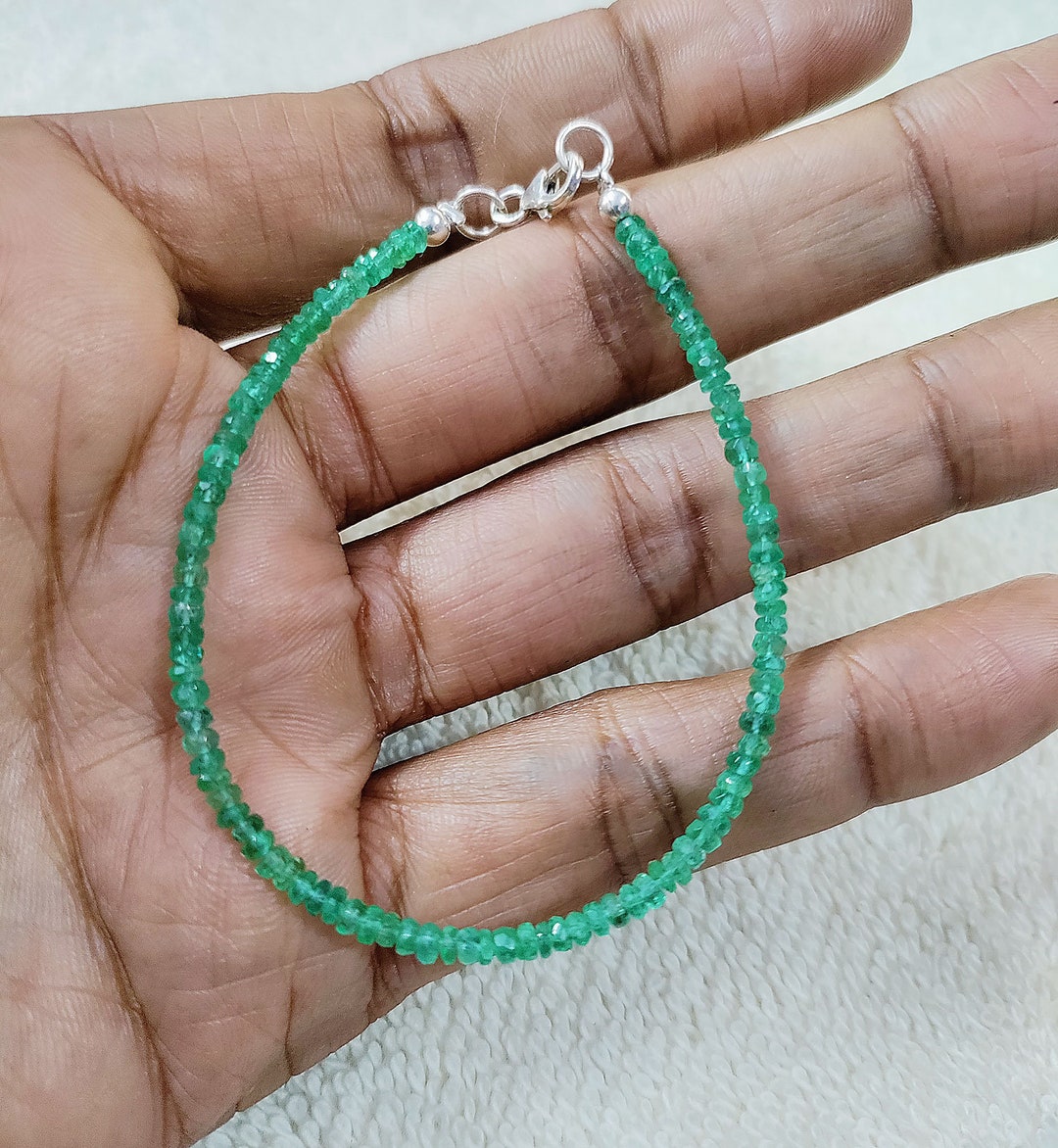 Natural Zambian Emerald Beaded Bracelet, 3MM Emerald Faceted Roundel ...