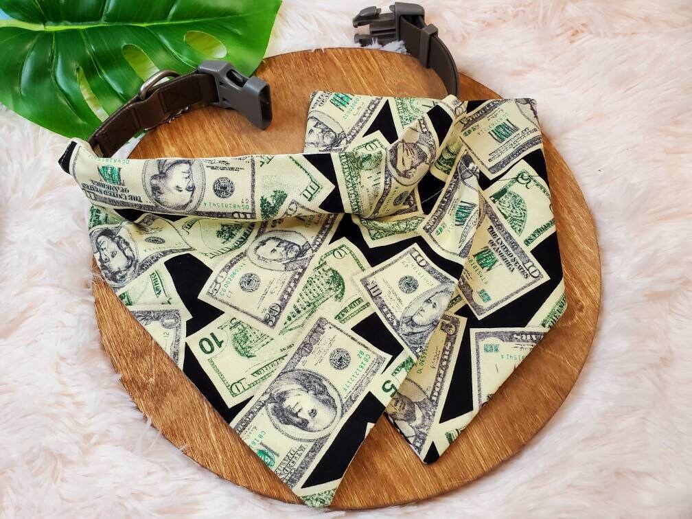 Money, Dollar Sign, Cash, Dollar Bill Dog Bandana, Handmade, Slide On ...