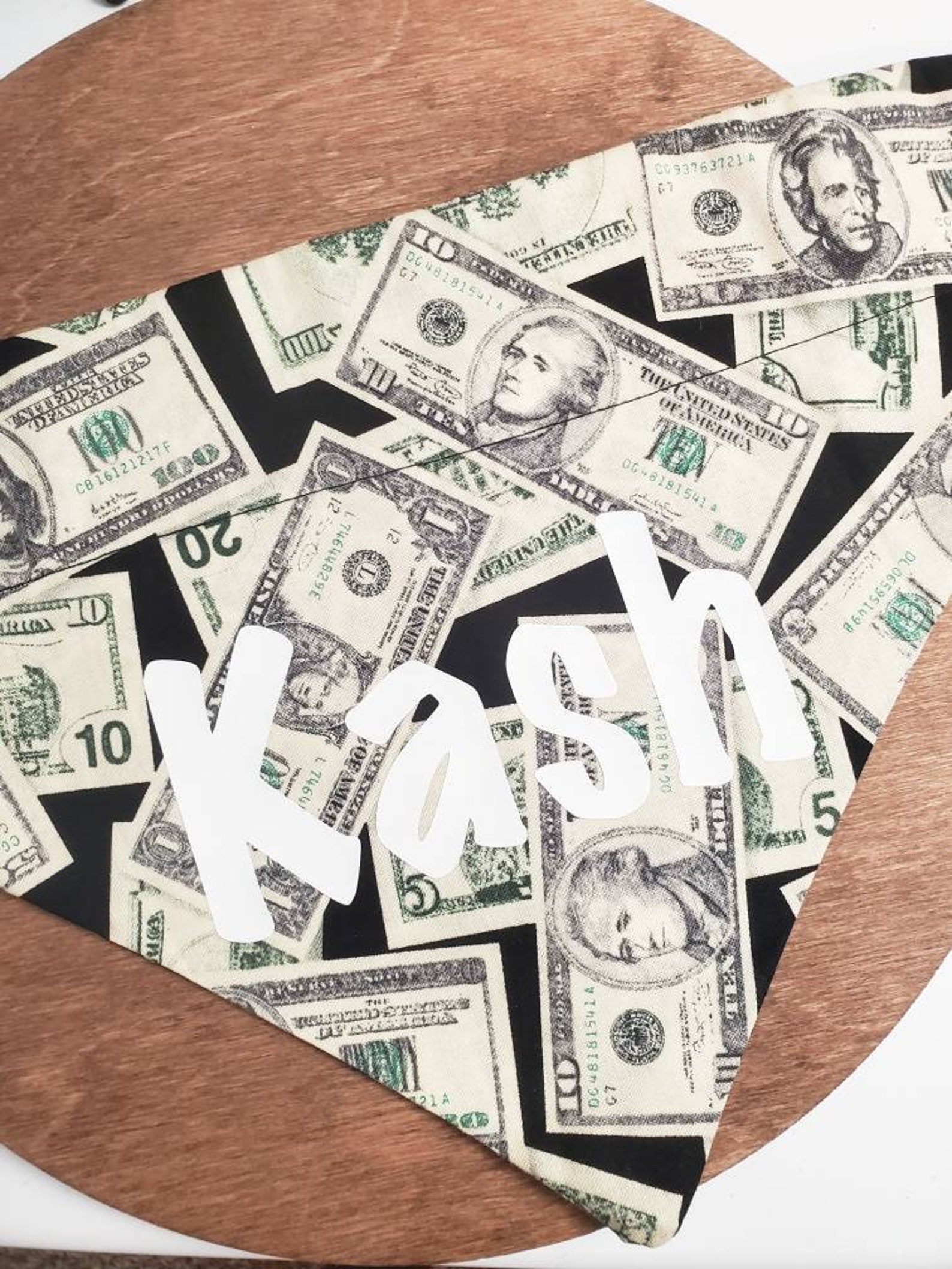 Money, Dollar Sign, Cash, Dollar Bill Dog Bandana, Handmade, Slide On ...