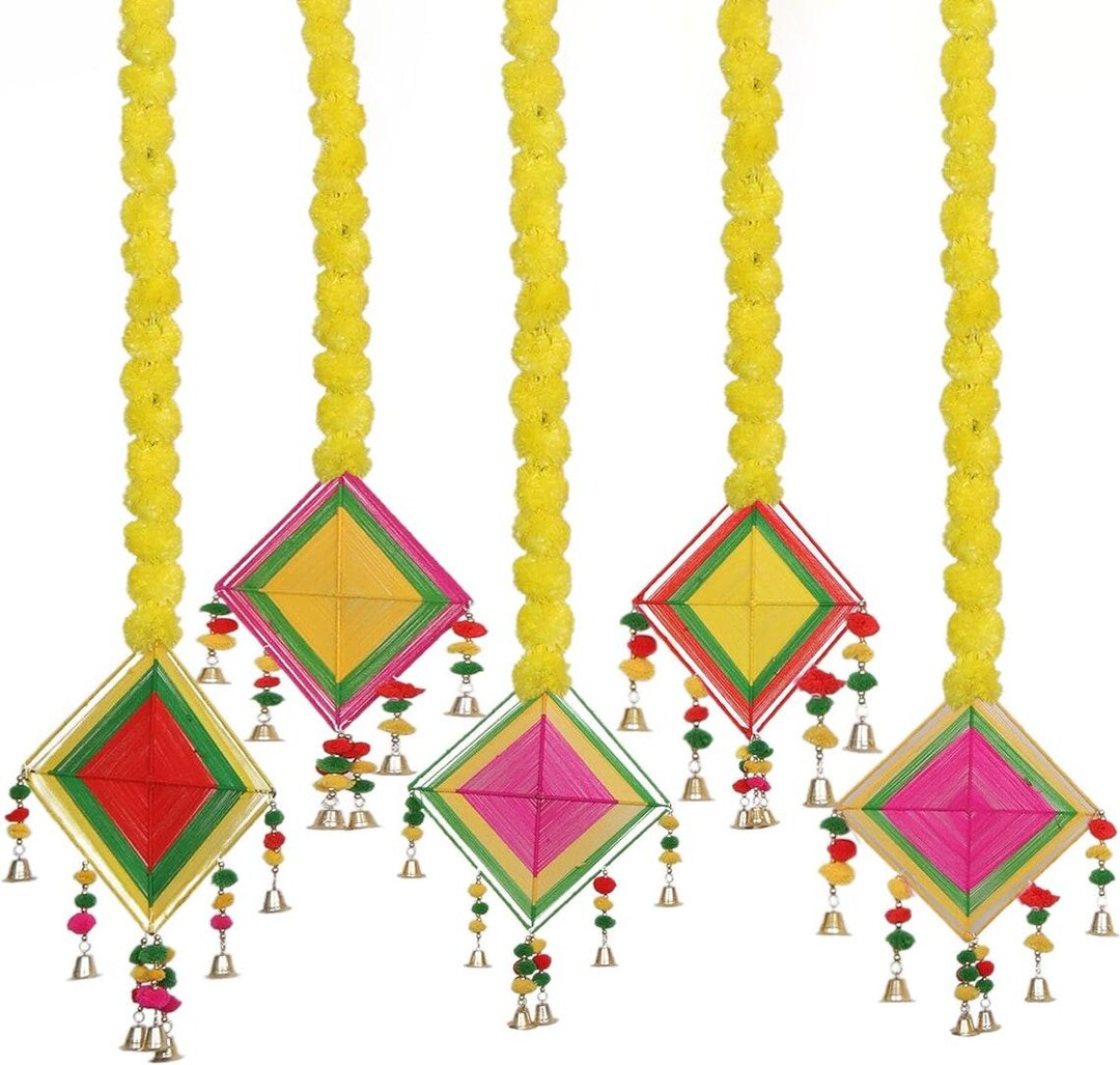 5 Pieces Indian Artificial Yellow Color Marigold Flower Strands Garland ...