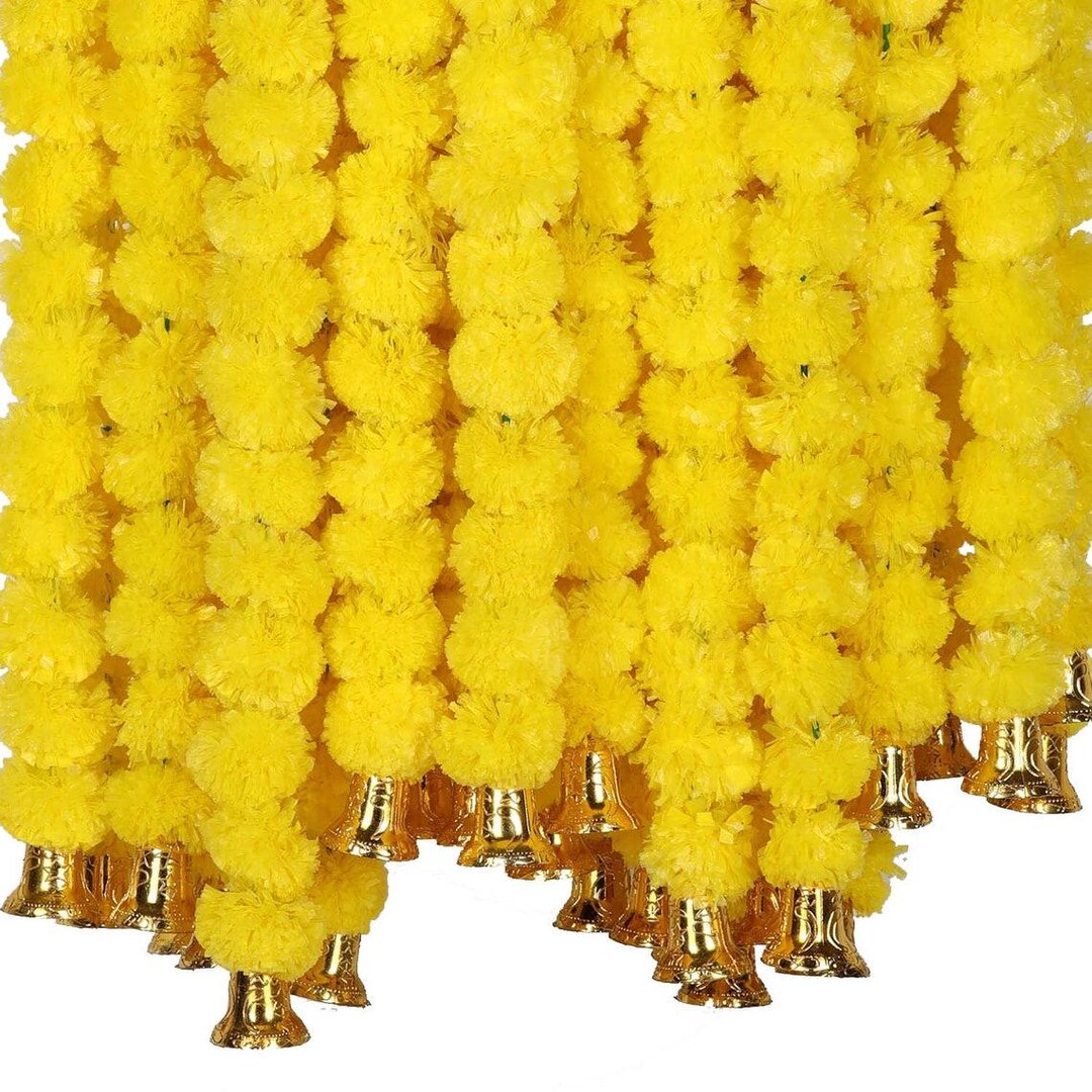 5 Pcs 4.5 Feet Long Strands Yellow Color Artificial Indian Marigold ...