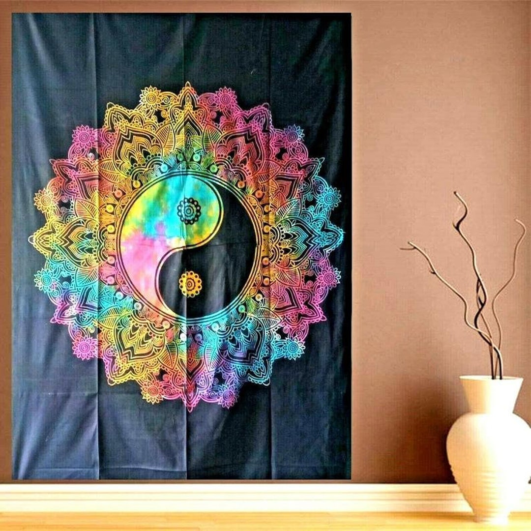 Multi Ying Yang Tapestry Queen Mandala Tapestry Handmade Bedspread Wall ...